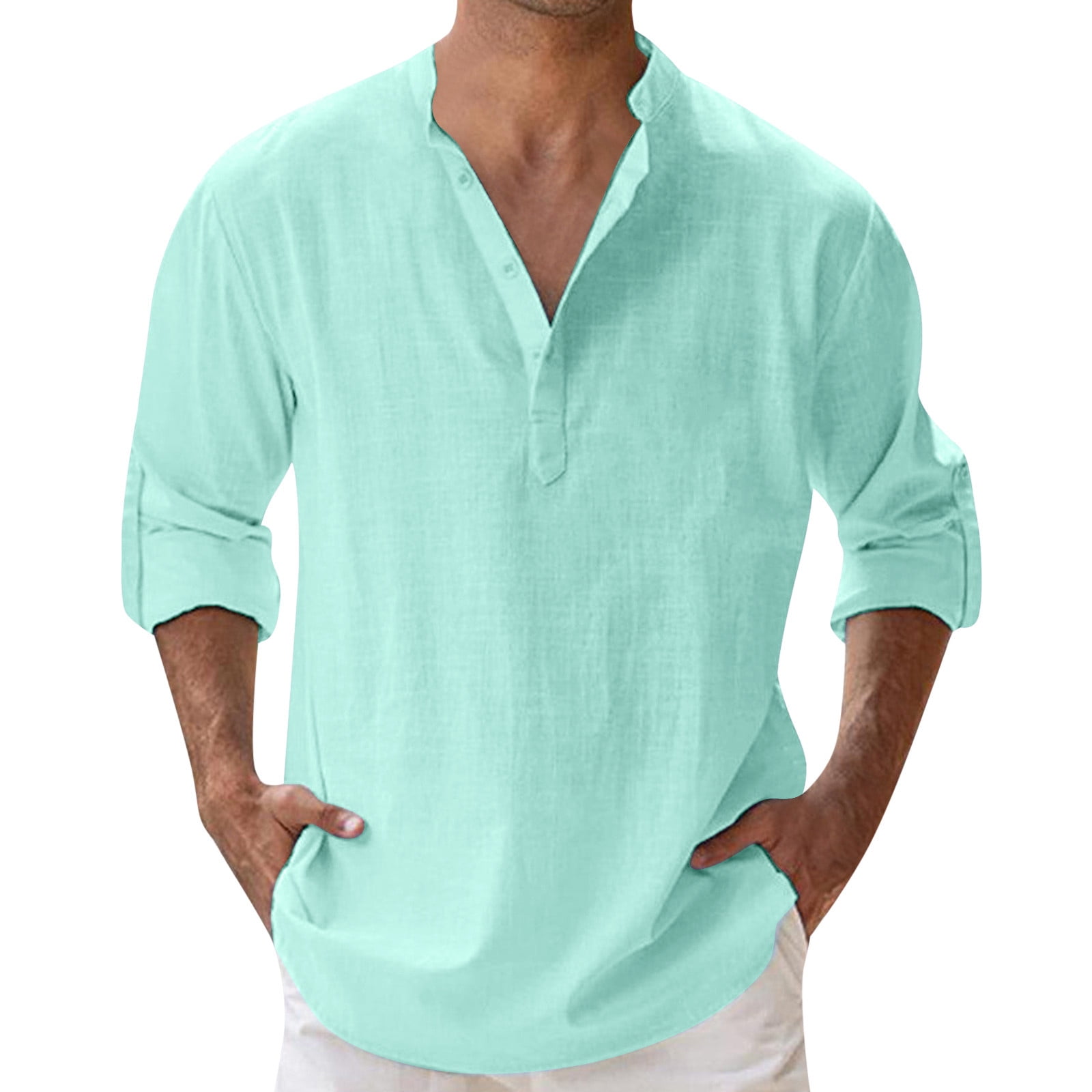 Mens Golf Polo Shirts Loose Stand Solid Long Sleeve Compression Shirt ...