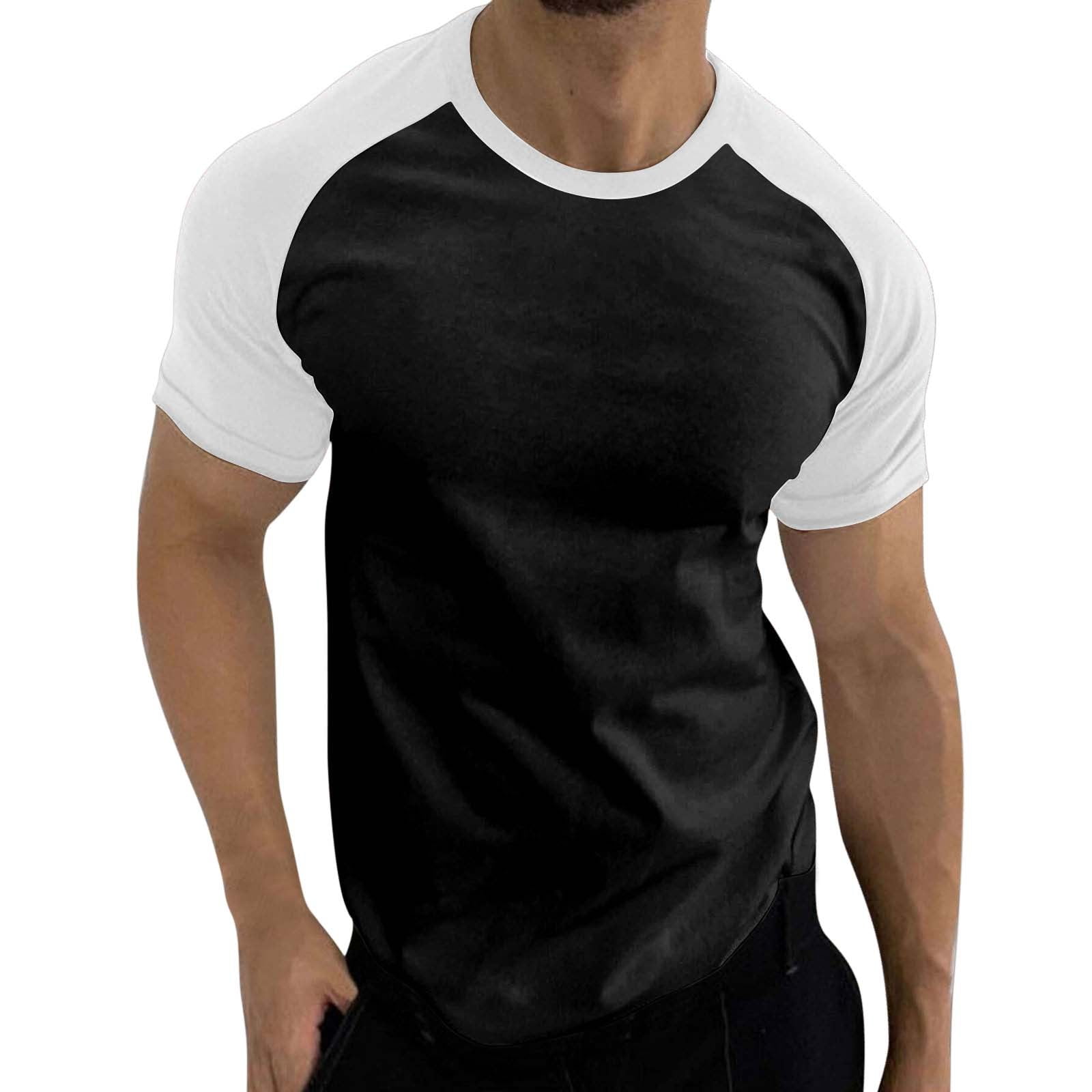 Mens Golf Polo Shirts Sports Color Block Raglan Sleeves Round Neck Mens ...