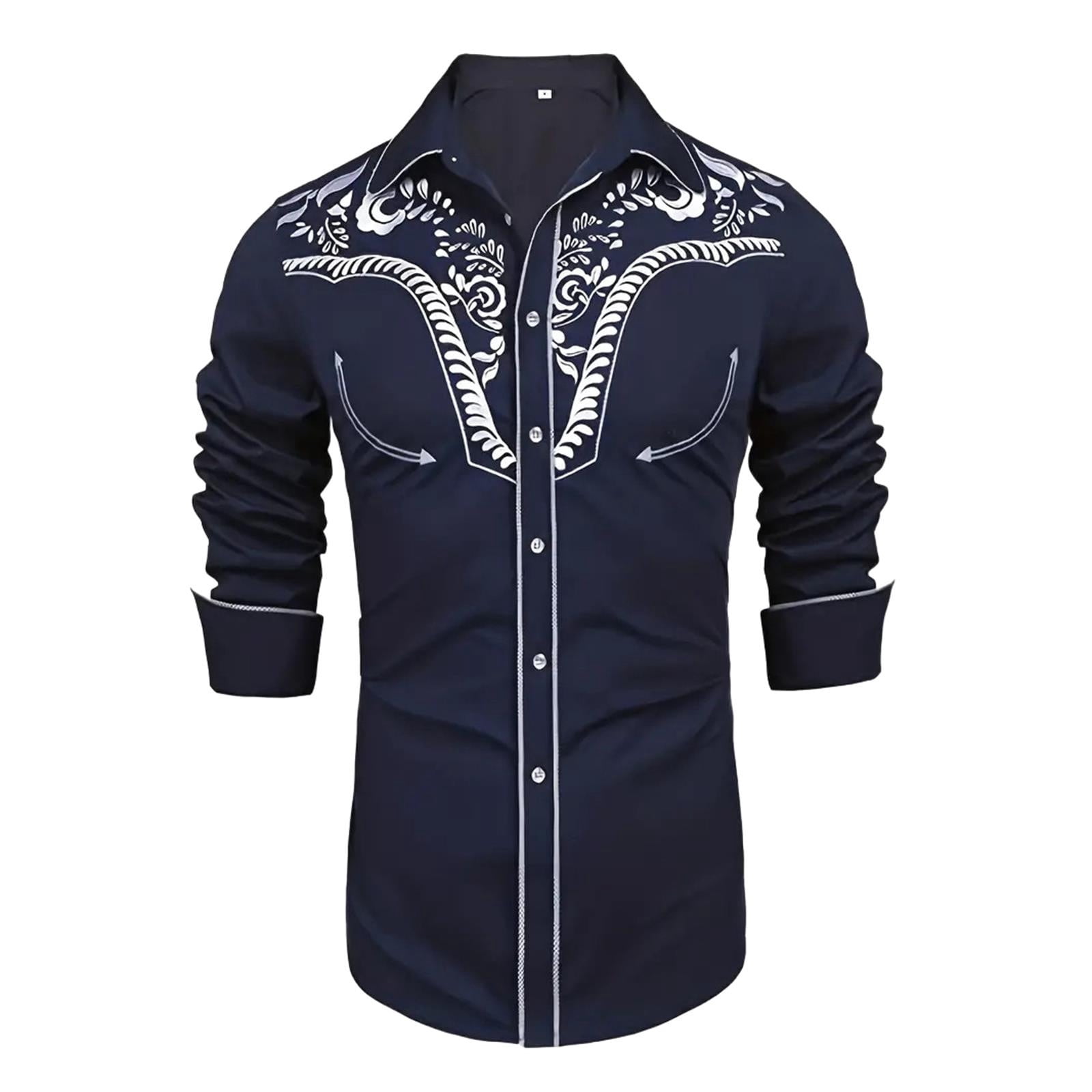 Mens Golf Polo Shirts Western Cowboy Long Sleeve Embroidered Slim Fit ...