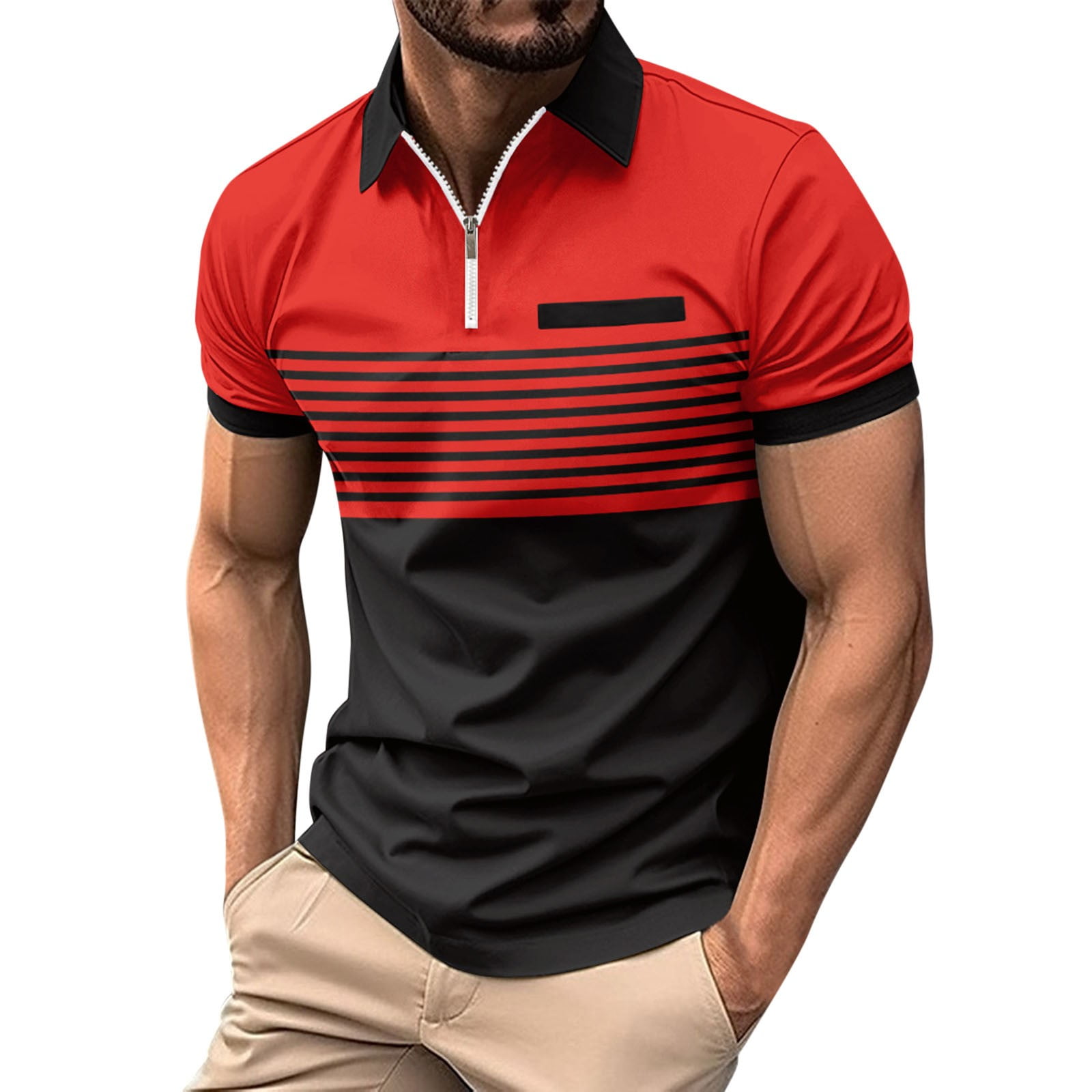 Mens Golf Polo Short Sleeve Solid Color Button Lapel Pocket Bottoming ...