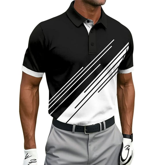 Mens Golf Shirts Button Collar Geometry Printed Long Sleeve Golf Shirts ...