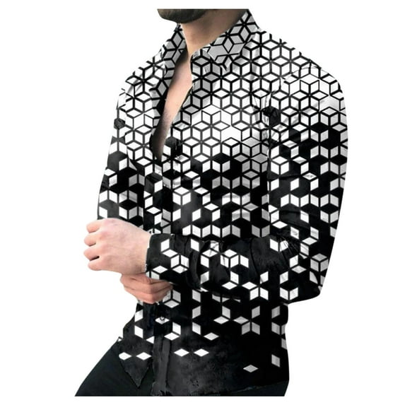 Mens Golf Shirts Comfort Soft Stand-Up Printed Plus Size Long-Sleeved ...