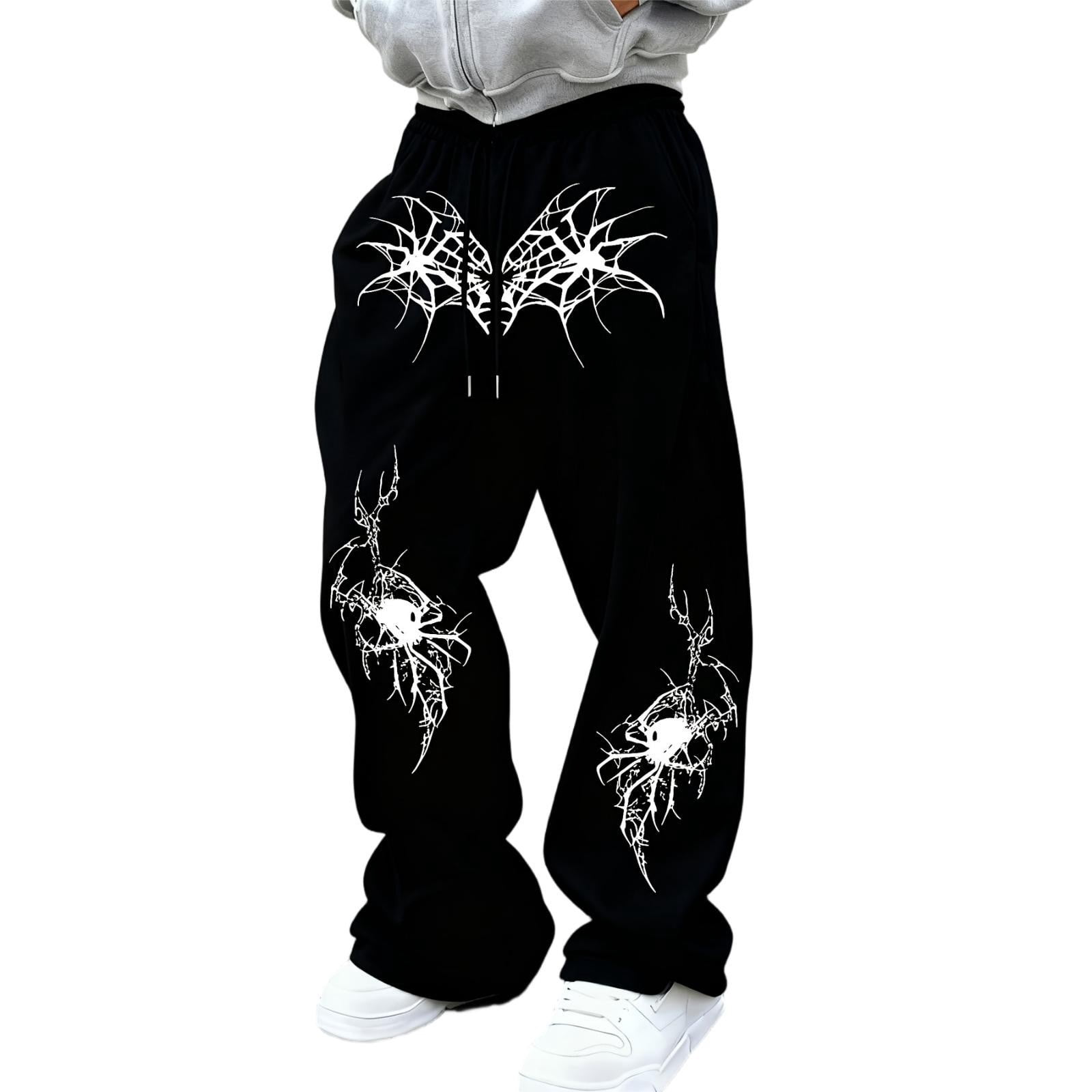 Mens Goth Pants, Skeleton Thorn Print Dark Gothic Sweatpants, Y2K Baggy ...