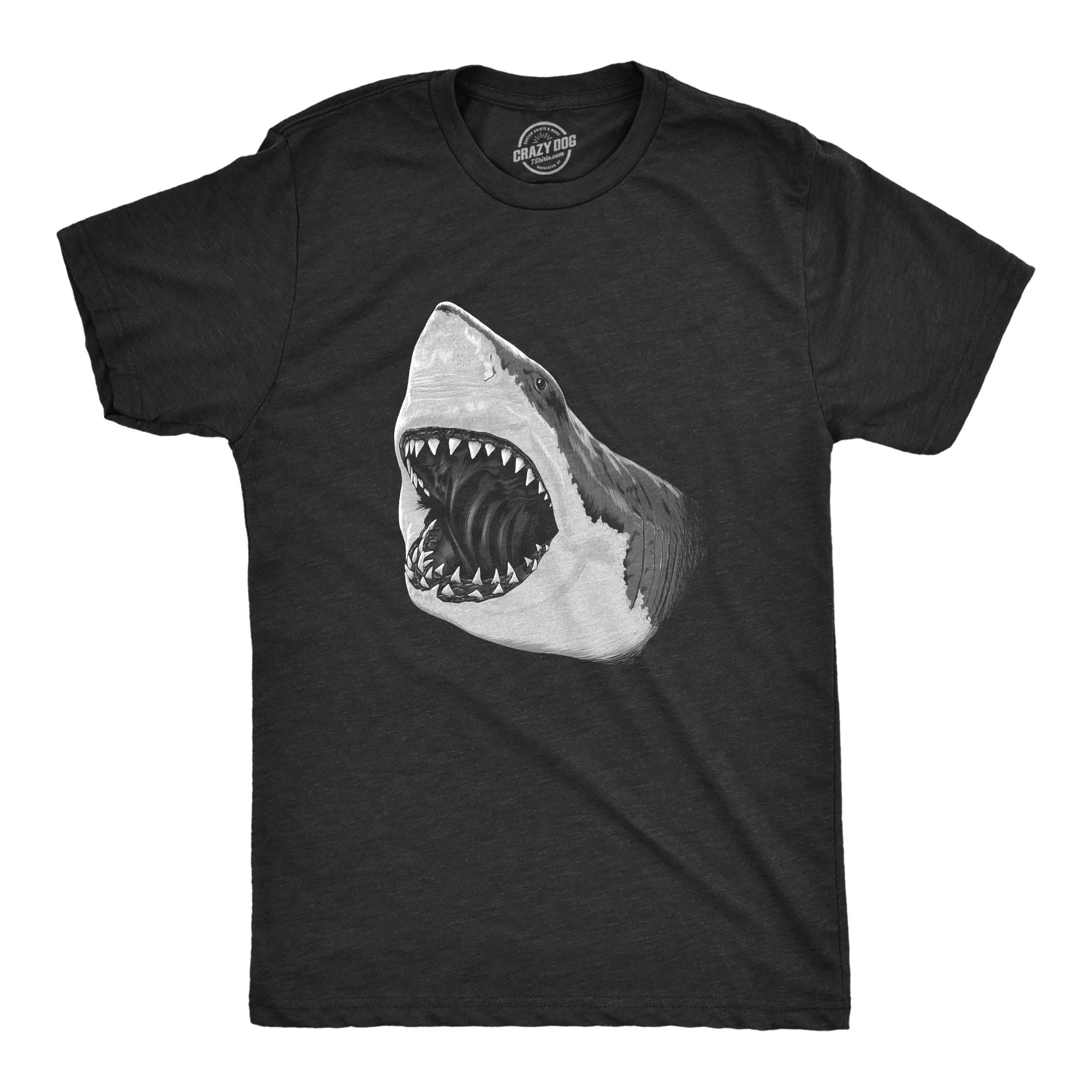 Mens Great White Shark T shirt Pearly Teeth Jaws Attacking Cool Graphic ...