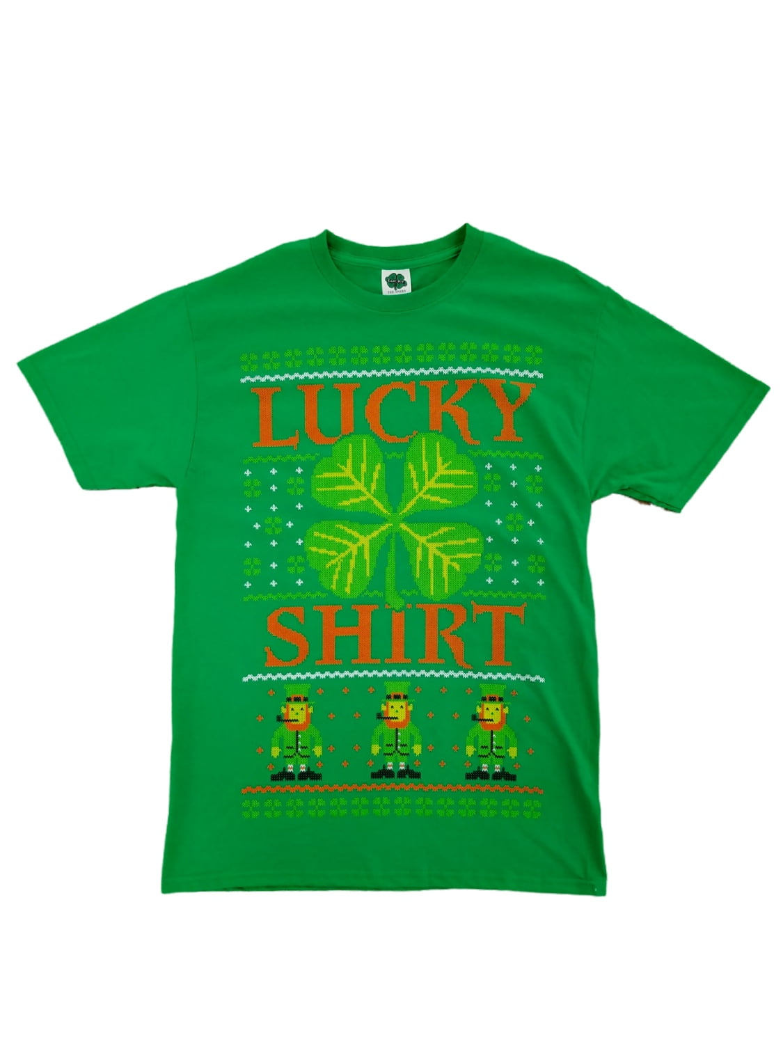 Mens Green Lucky Shirt Fair Isle Leprechaun Clover St. Patrick's Day T ...