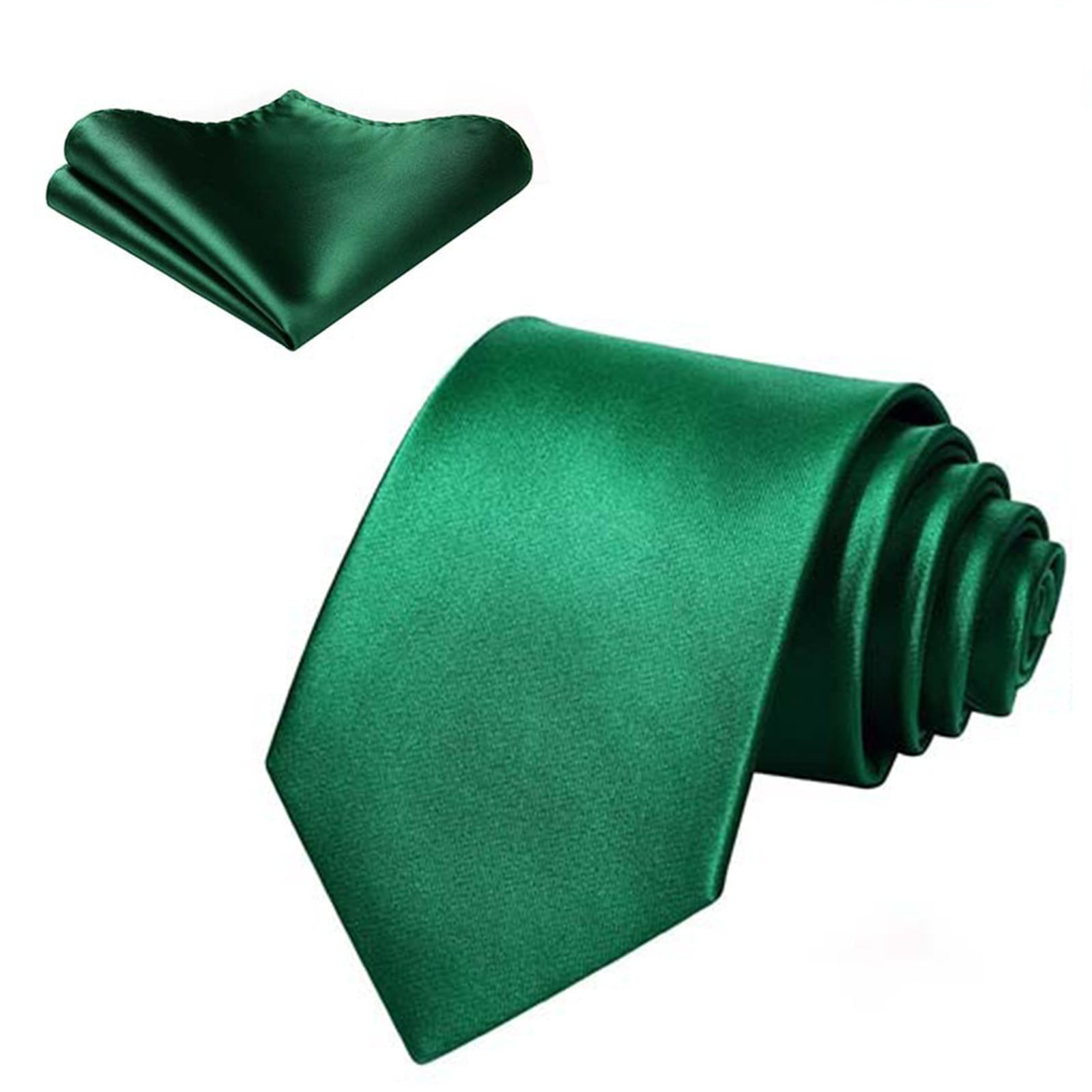 Mens Green Ties Classic Satin Necktie and Pocket Square Set Formal ...