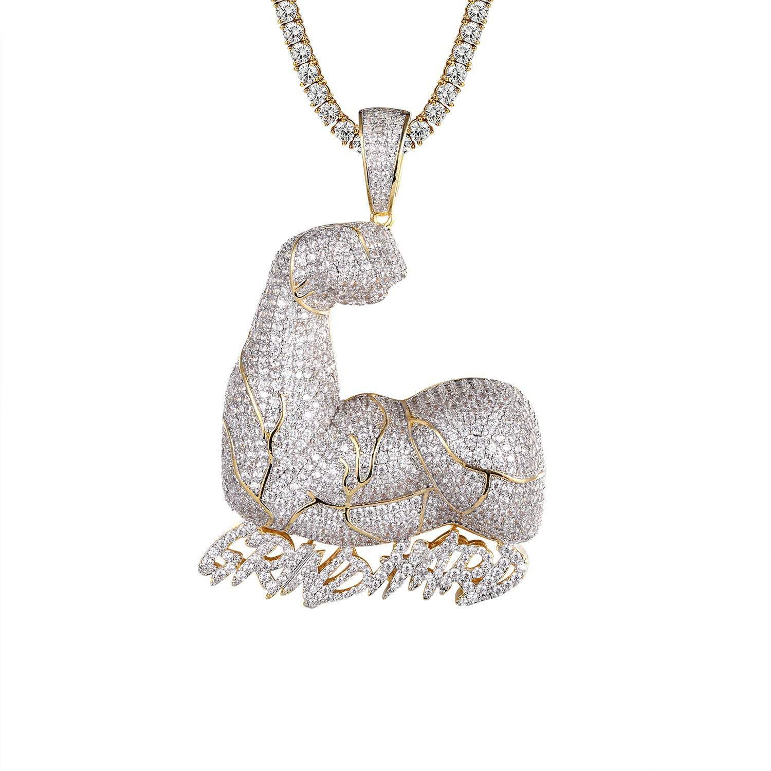 Mens Grind Hard Flexing Bicep Muscle Emoji Icy Pendant Chain - Walmart.com