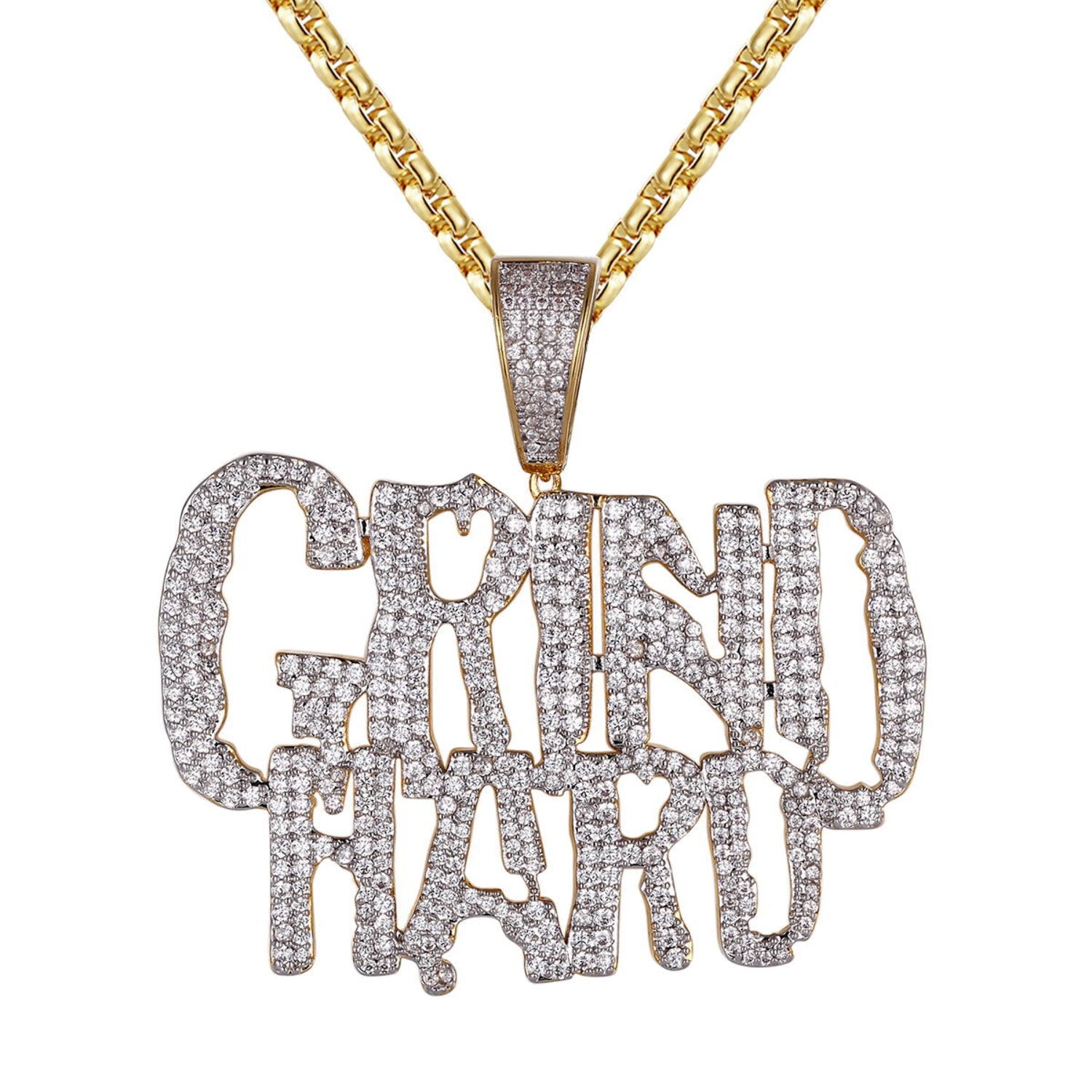 Mens Grind Hard Hustler for Life Hip Hop Icy Pendant Chain - Walmart.com