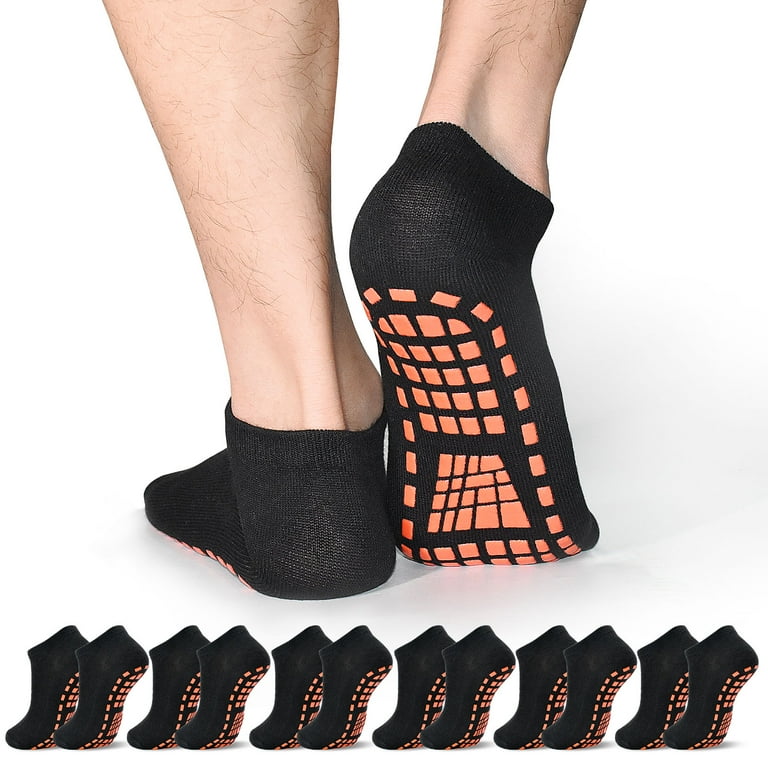 SkiBeaut Non Slip Grip Socks for Men Grippy Socks Anti Skid Yoga Pilates Hospital Gripper Workout Socks Size 9 11 Black