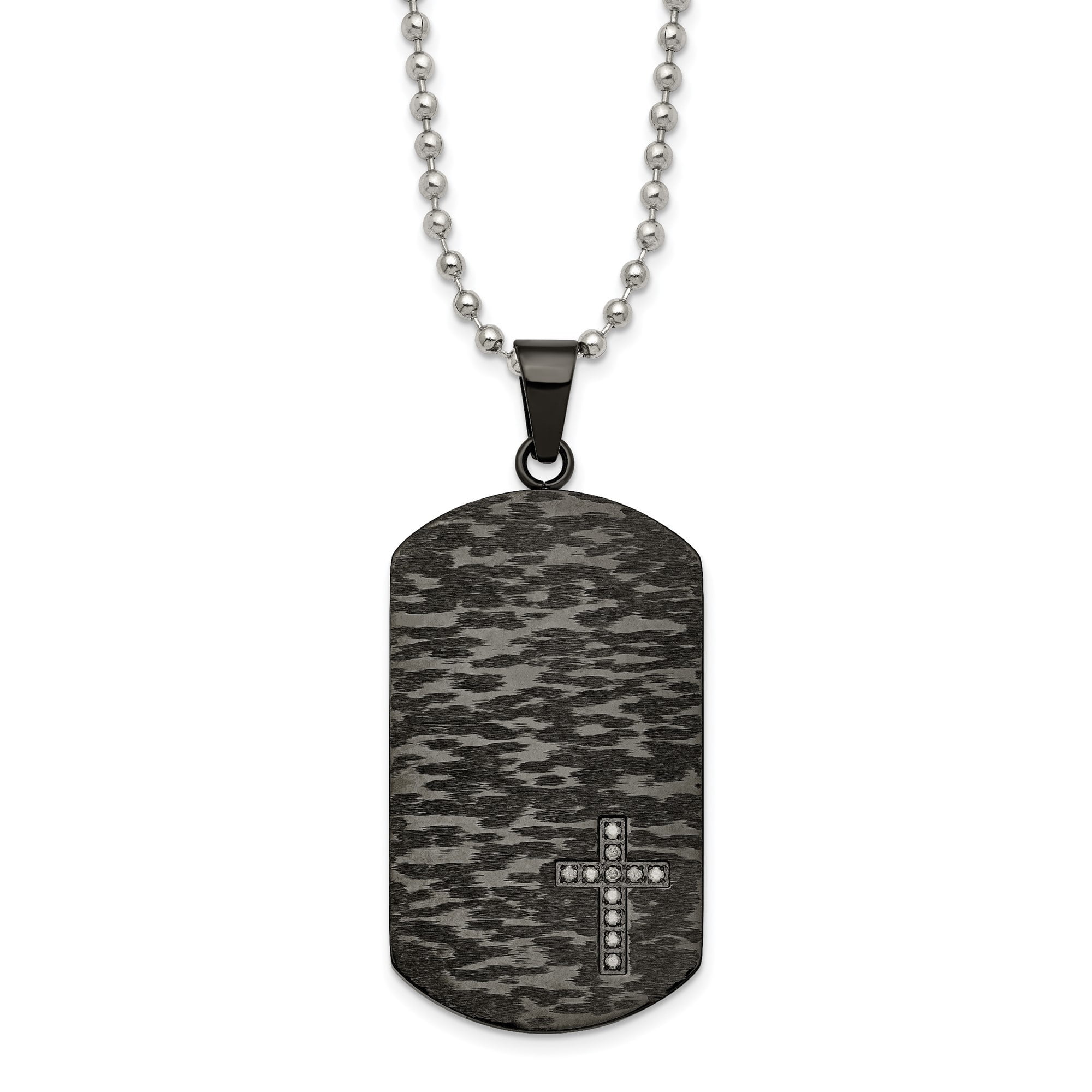 Mens Gunmetal Dog Tag Necklace with Brushed Metal Texture Cross Accent ...