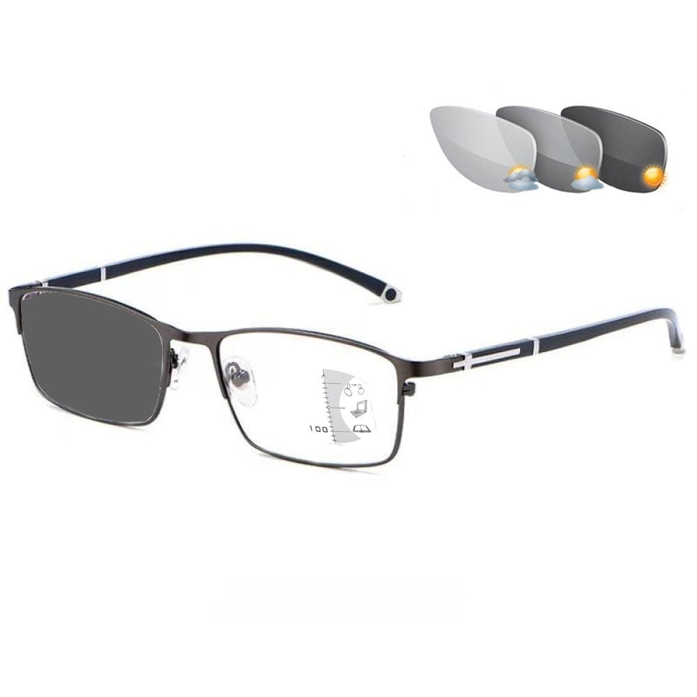 Mens Gunmetal Progressive Photochromic Transition Gray Rectangular ...