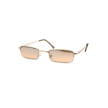 Classic Small Metal Rectangle Sunglasses Neutral Colored Flat Lens 54mm ...