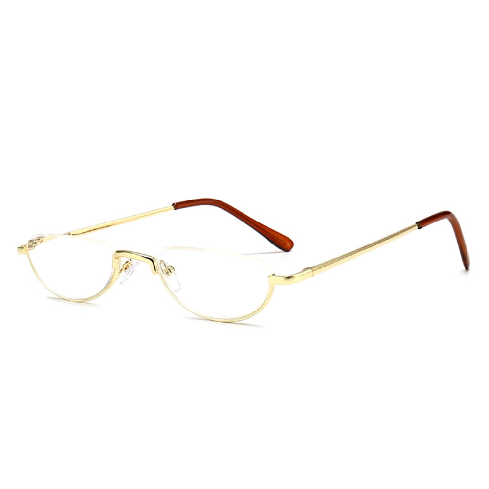 Mens Half Moon Spring Hinge Gold Reading Glasses 2.00 Womens Fashion ...