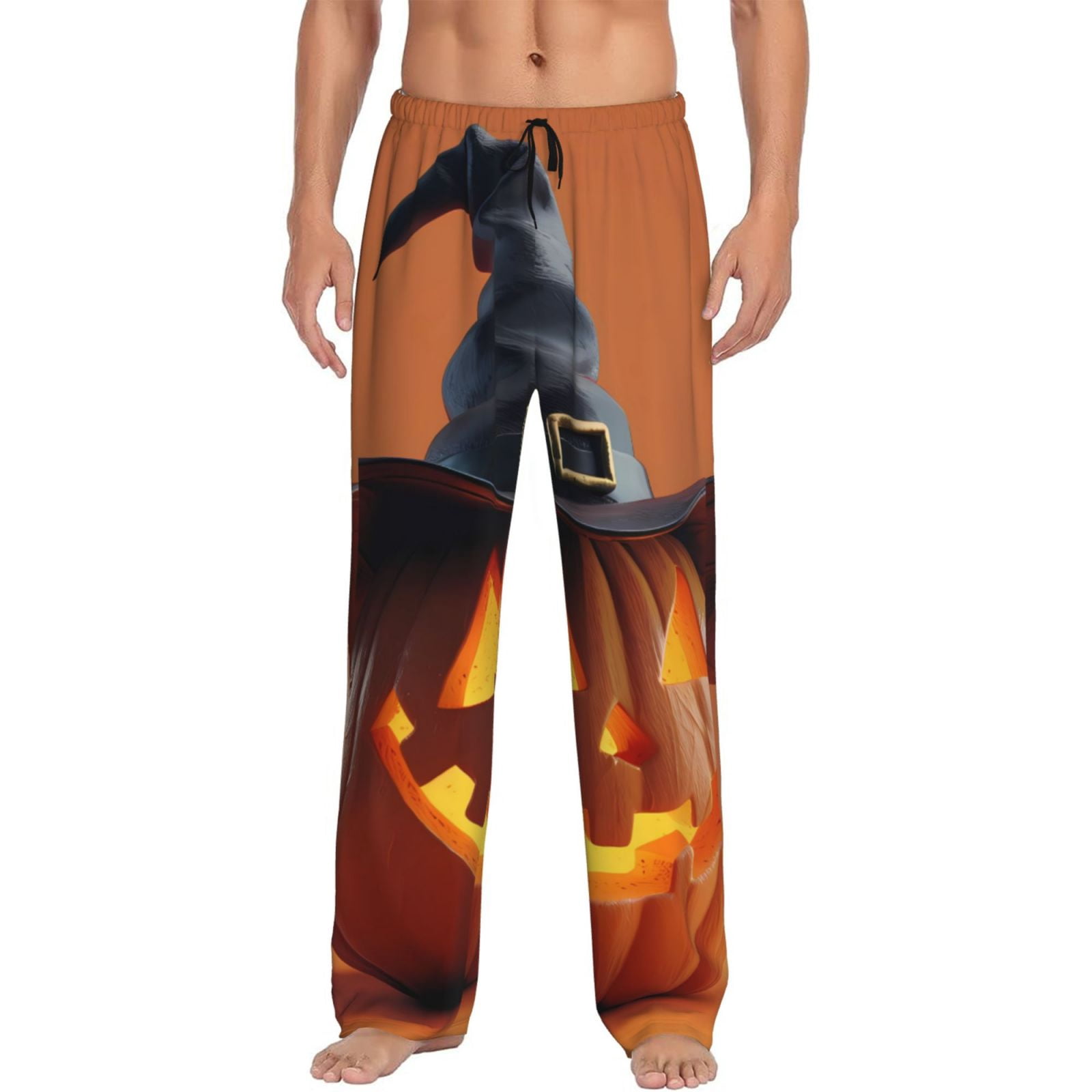 Mens Halloween Pajama Pants Bottoms with Pockets- Halloween Witch Hat ...