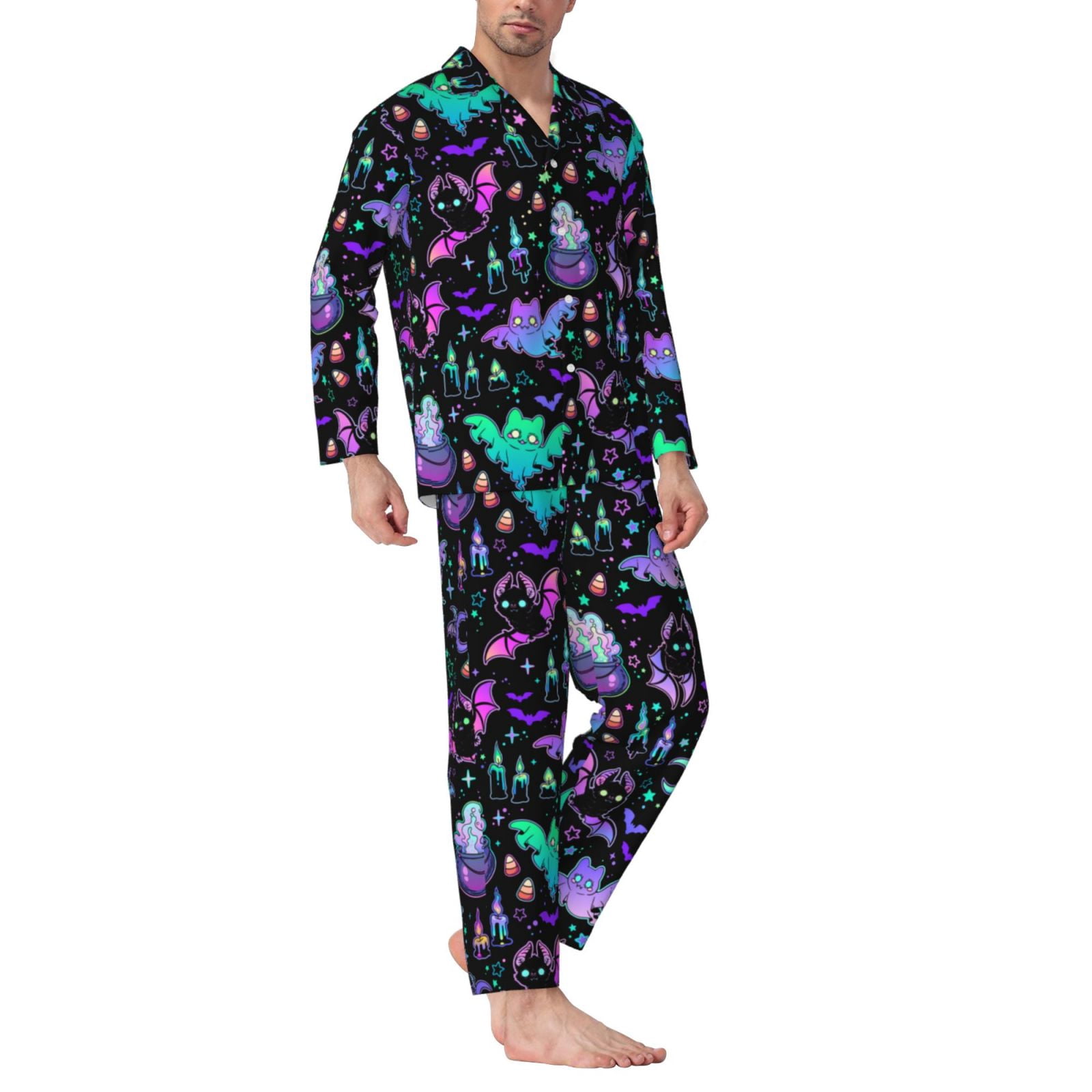 Mens Halloween Pajamas Set - cartoon bat halloween Soft Long Sleeve ...