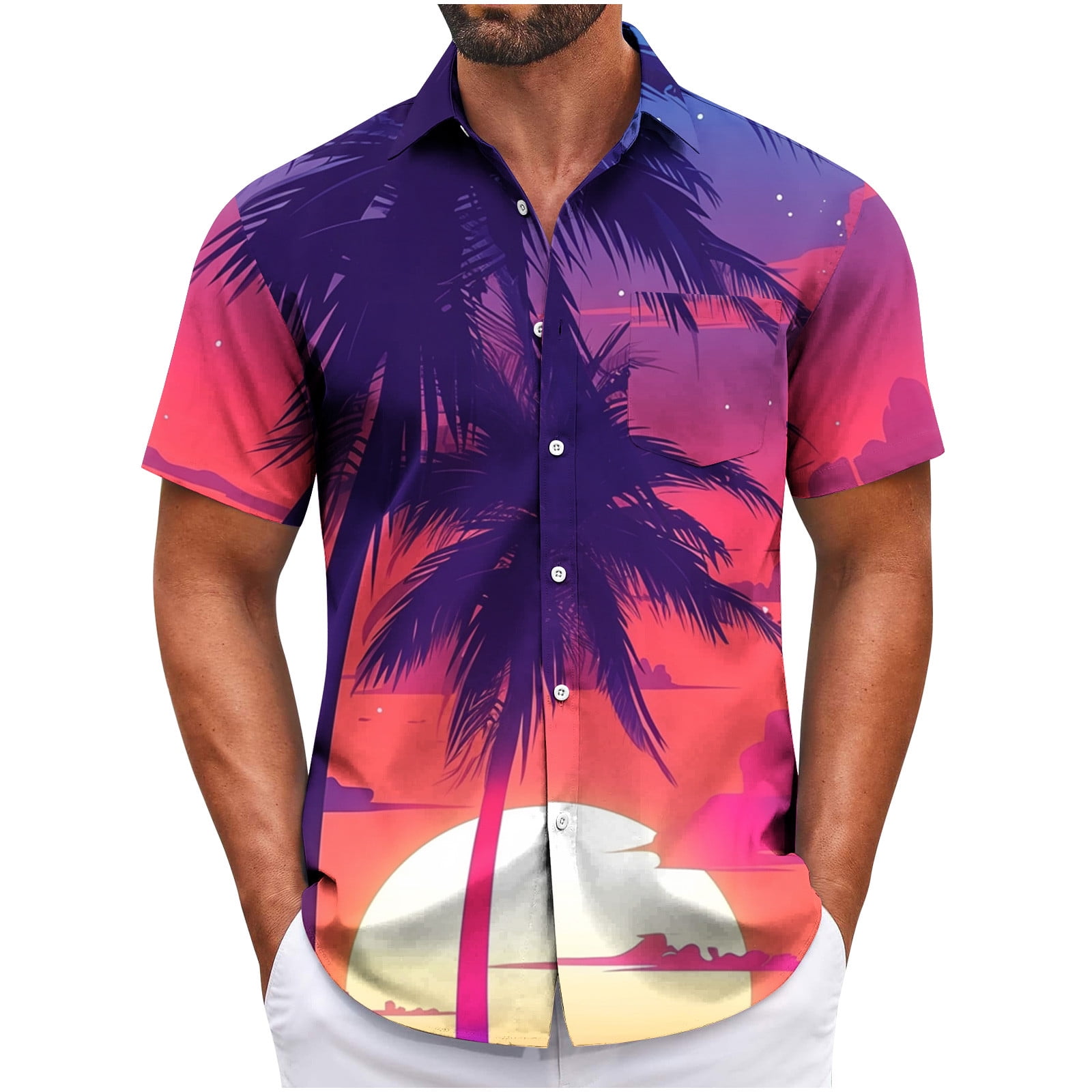 Mens Hawaiian Floral Jacquard Shirts Casual Button Down Short Sleeve ...