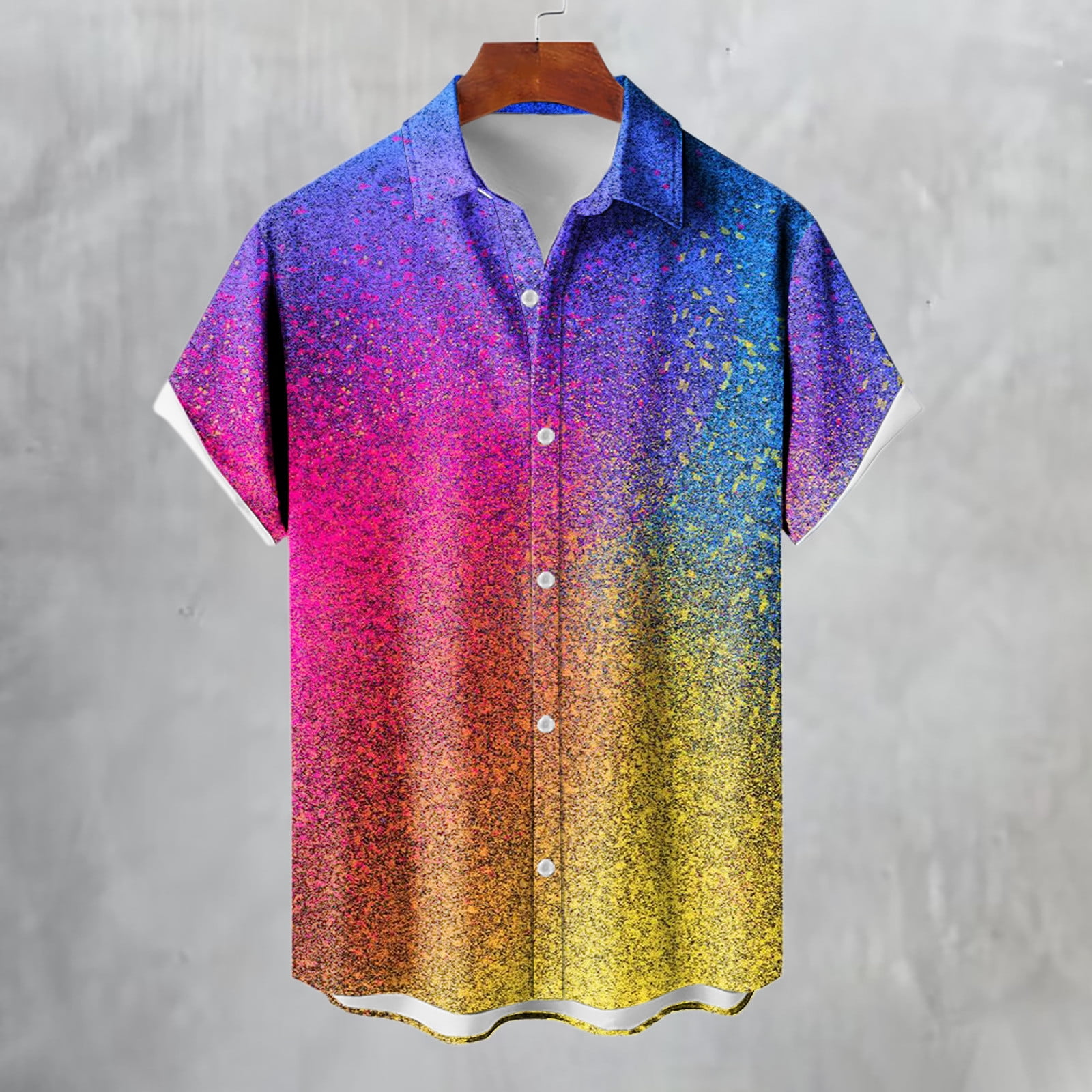 Mens Hawaiian Shirt Gradient Short Sleeve Casual Button Down Blouse Tops Summer Holiday Beach ...