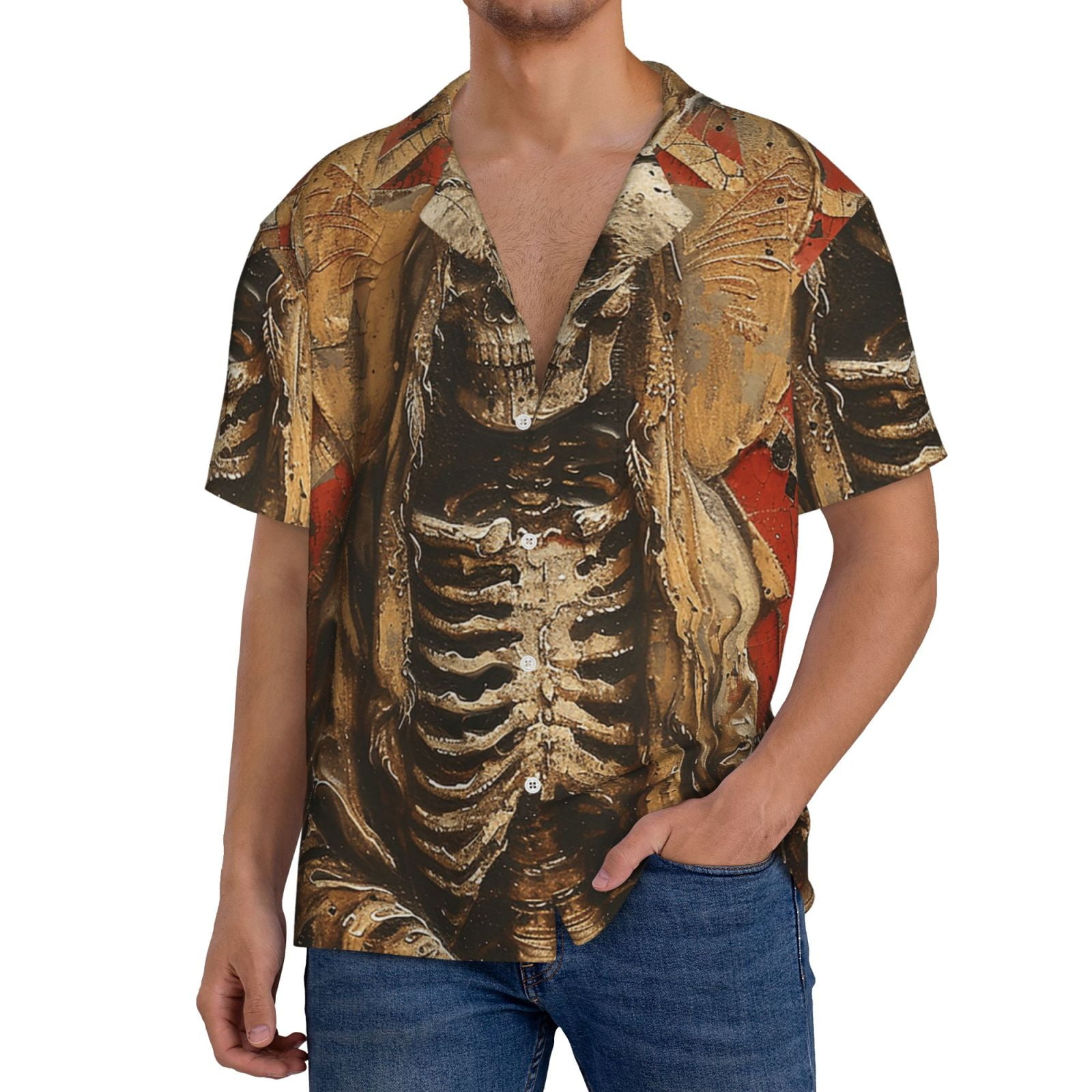 Mens Hawaiian Shirt Short Sleeve Casual Summer Beach Tops , Grim Reaper Skeleton Angel Horror ...
