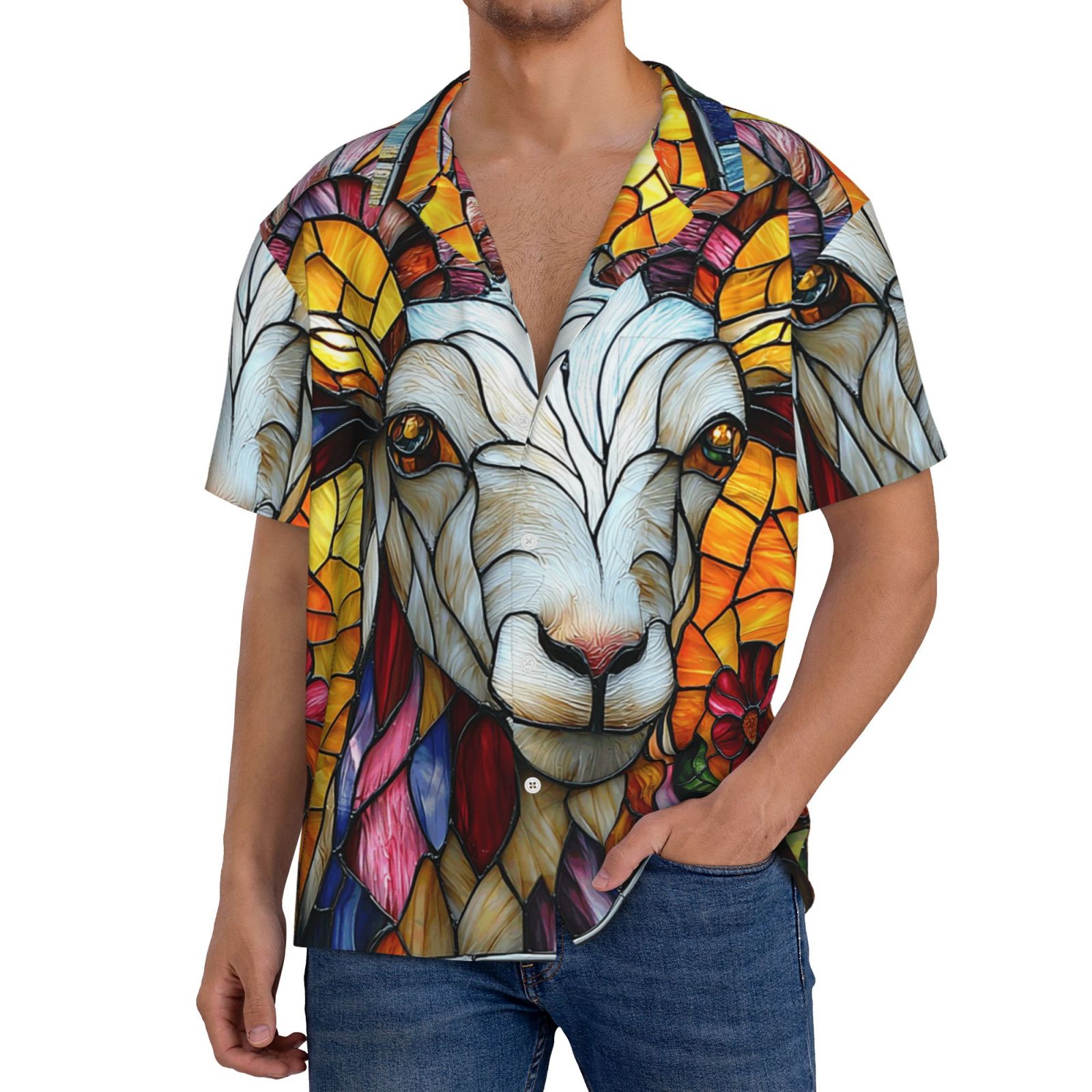 Mens Hawaiian Shirts Casual Short Sleeve Button Down Beach , Goat ...
