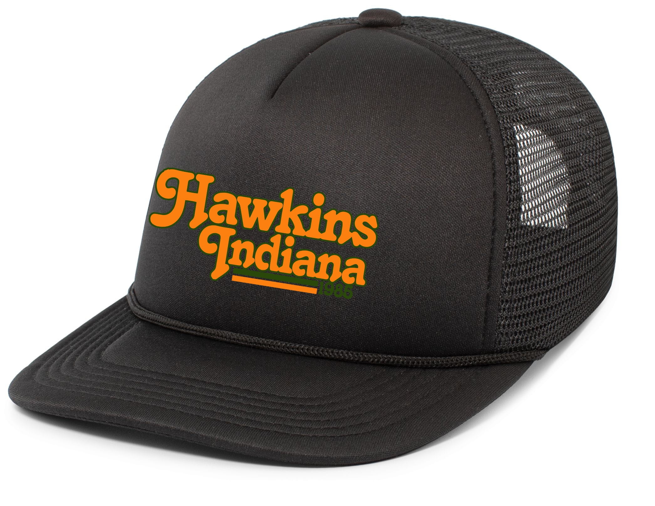 Mens Hawkins Indiana 1986 Upside Down Rope Hat Embroidered Foam Front ...