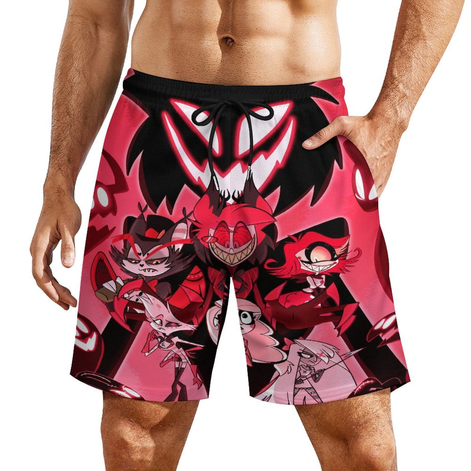 Mens Hazbin Hotel Helluva Boss Swim Trunks with Compression Liner Quick ...