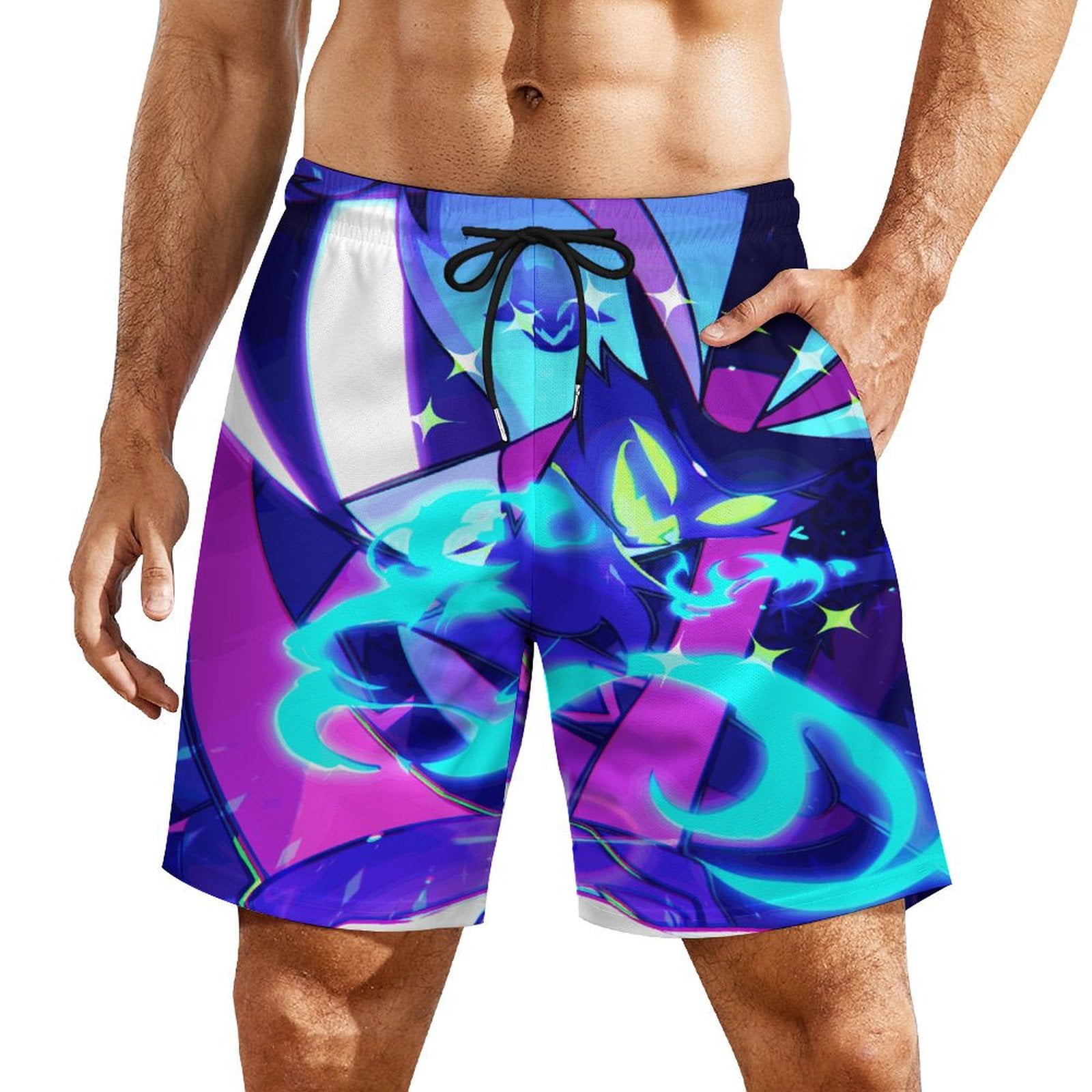 Mens Hazbin Hotel Helluva Boss Swim Trunks with Compression Liner Quick ...