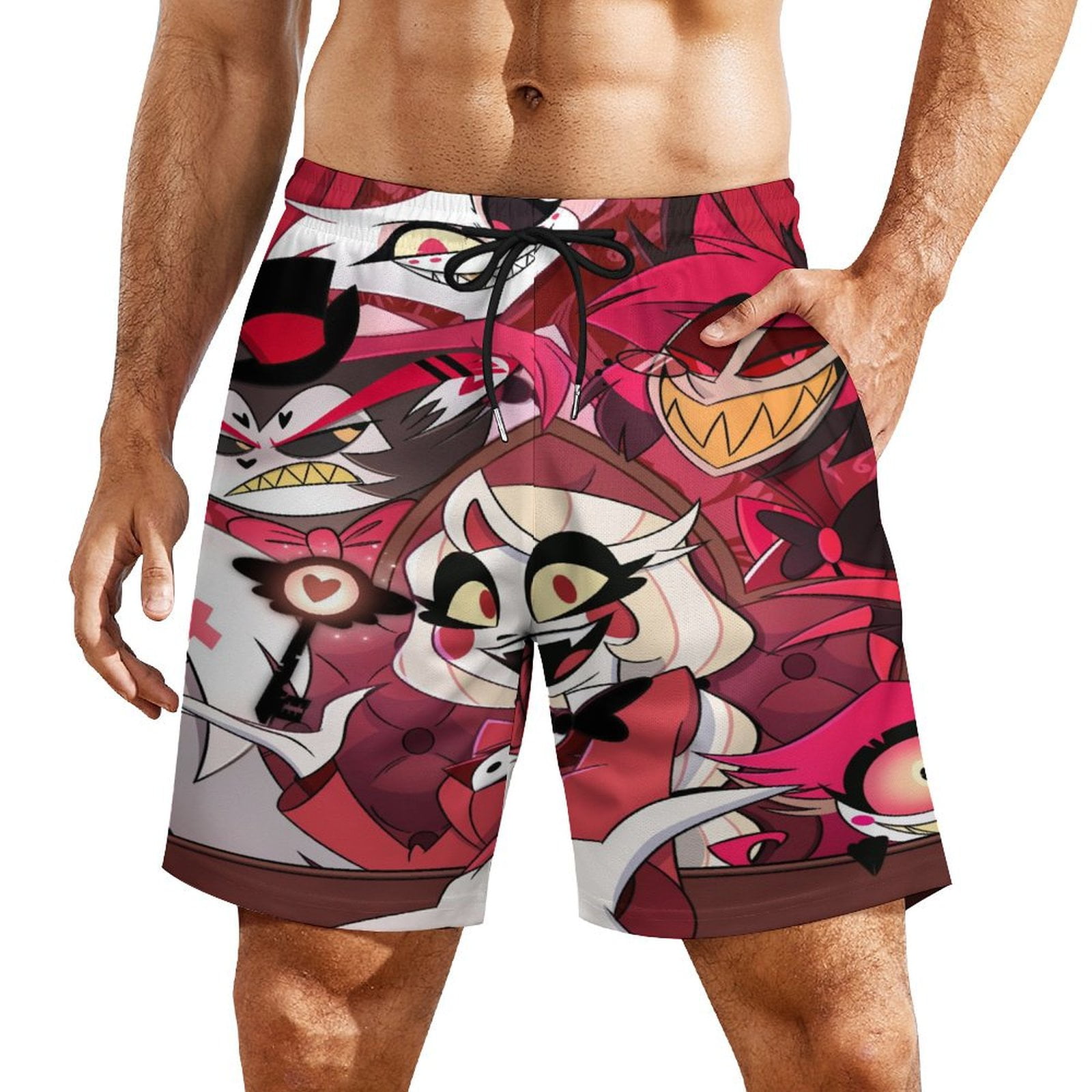 Mens Hazbin Hotel Helluva Boss Swim Trunks with Compression Liner Quick ...