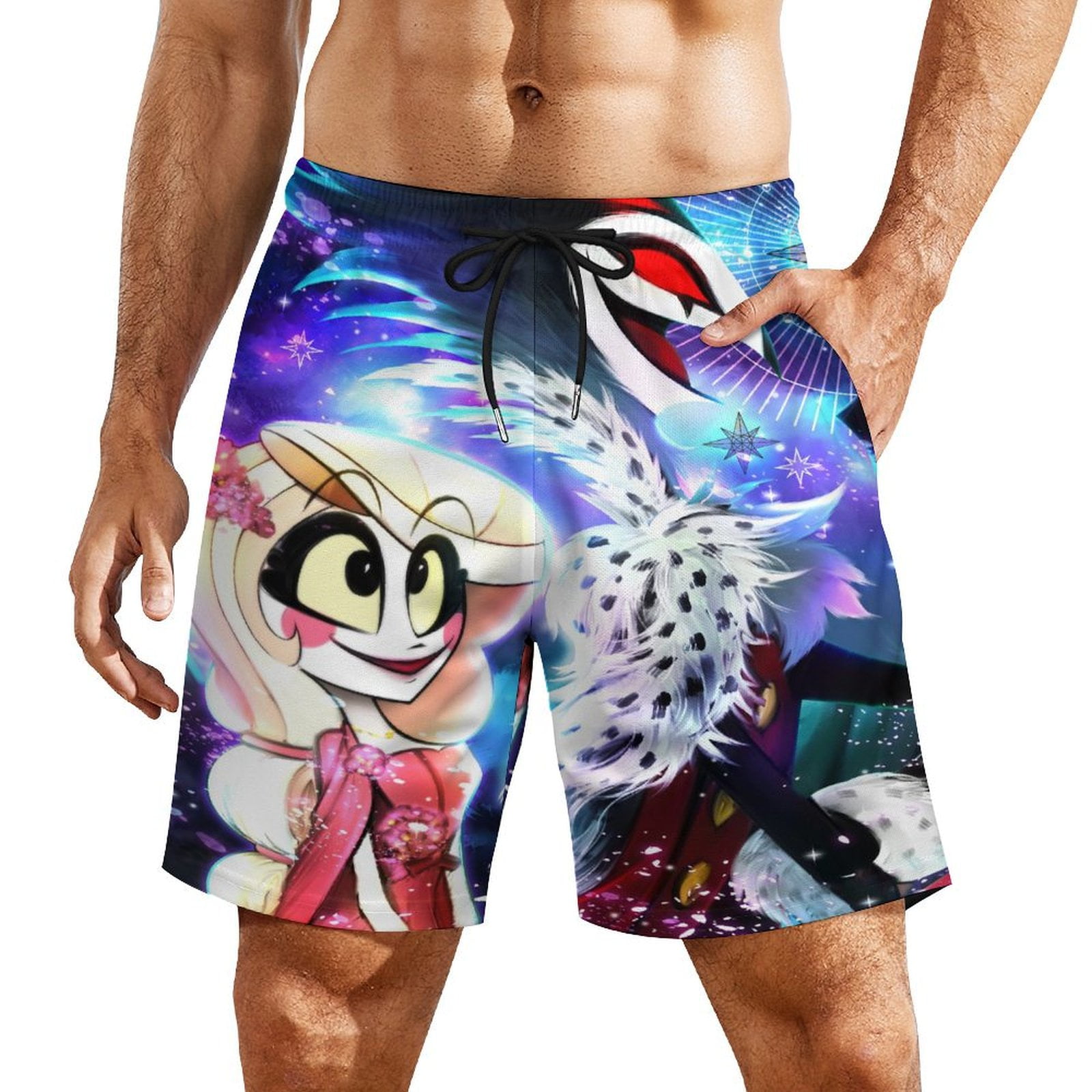 Mens Hazbin Hotel Helluva Boss Swim Trunks with Compression Liner Quick ...