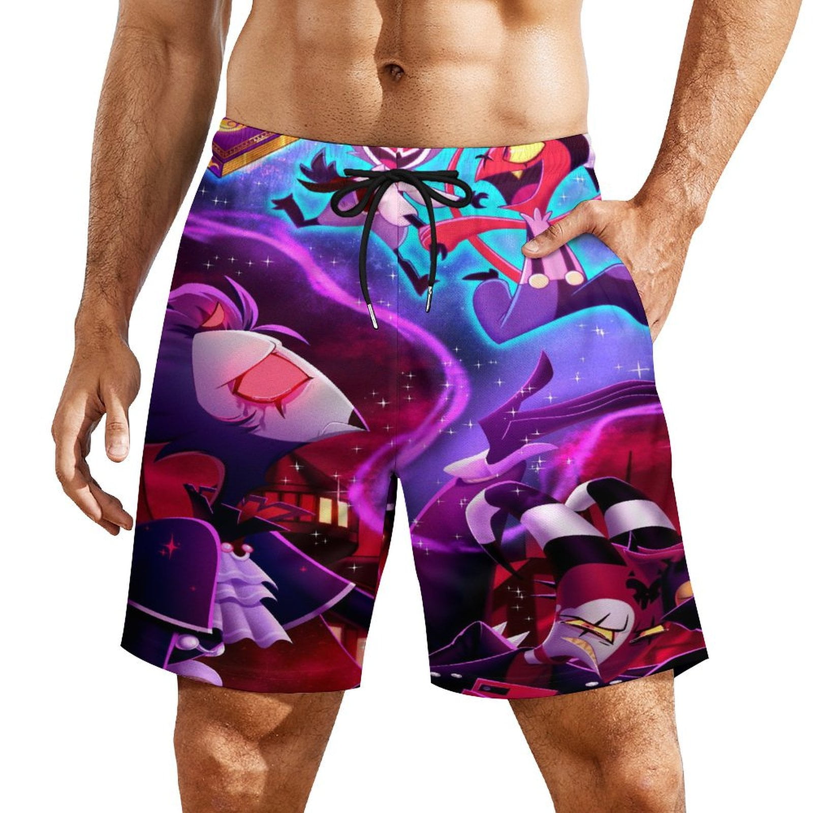 Mens Hazbin Hotel Helluva Boss Swim Trunks with Compression Liner Quick ...