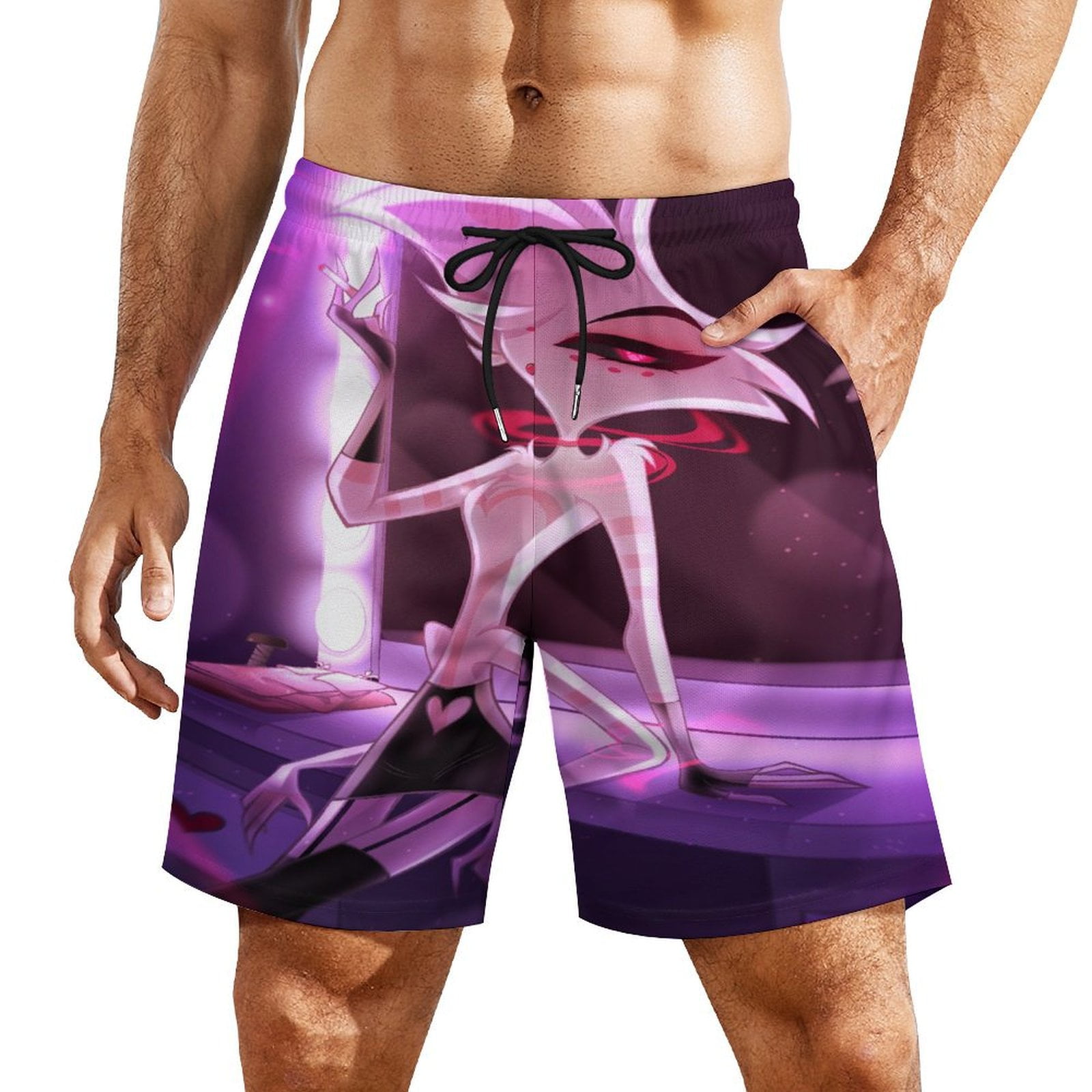 Mens Hazbin Hotel Helluva Boss Swim Trunks with Compression Liner Quick ...