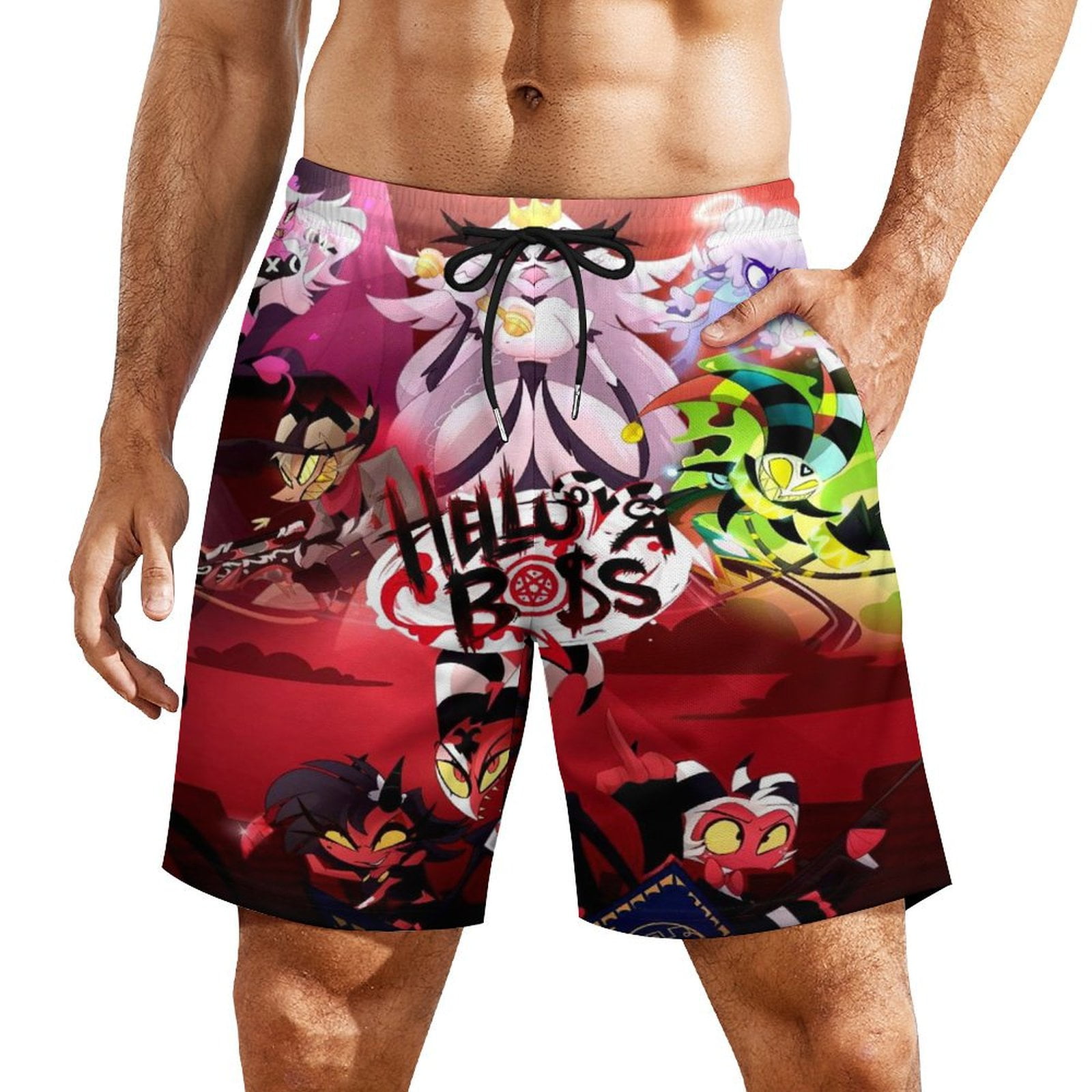 Mens Hazbin Hotel Helluva Boss Swim Trunks with Compression Liner Quick ...