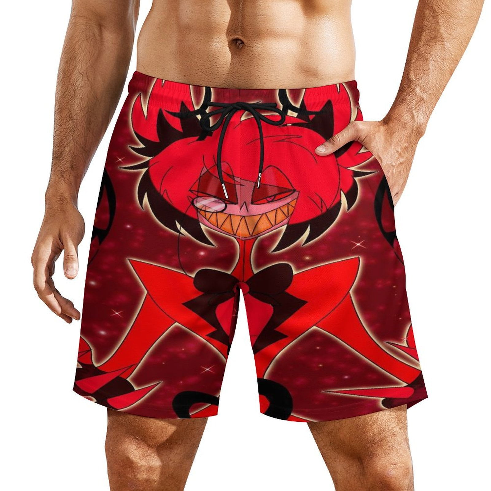 Mens Hazbin Hotel Helluva Boss Swim Trunks with Compression Liner Quick ...