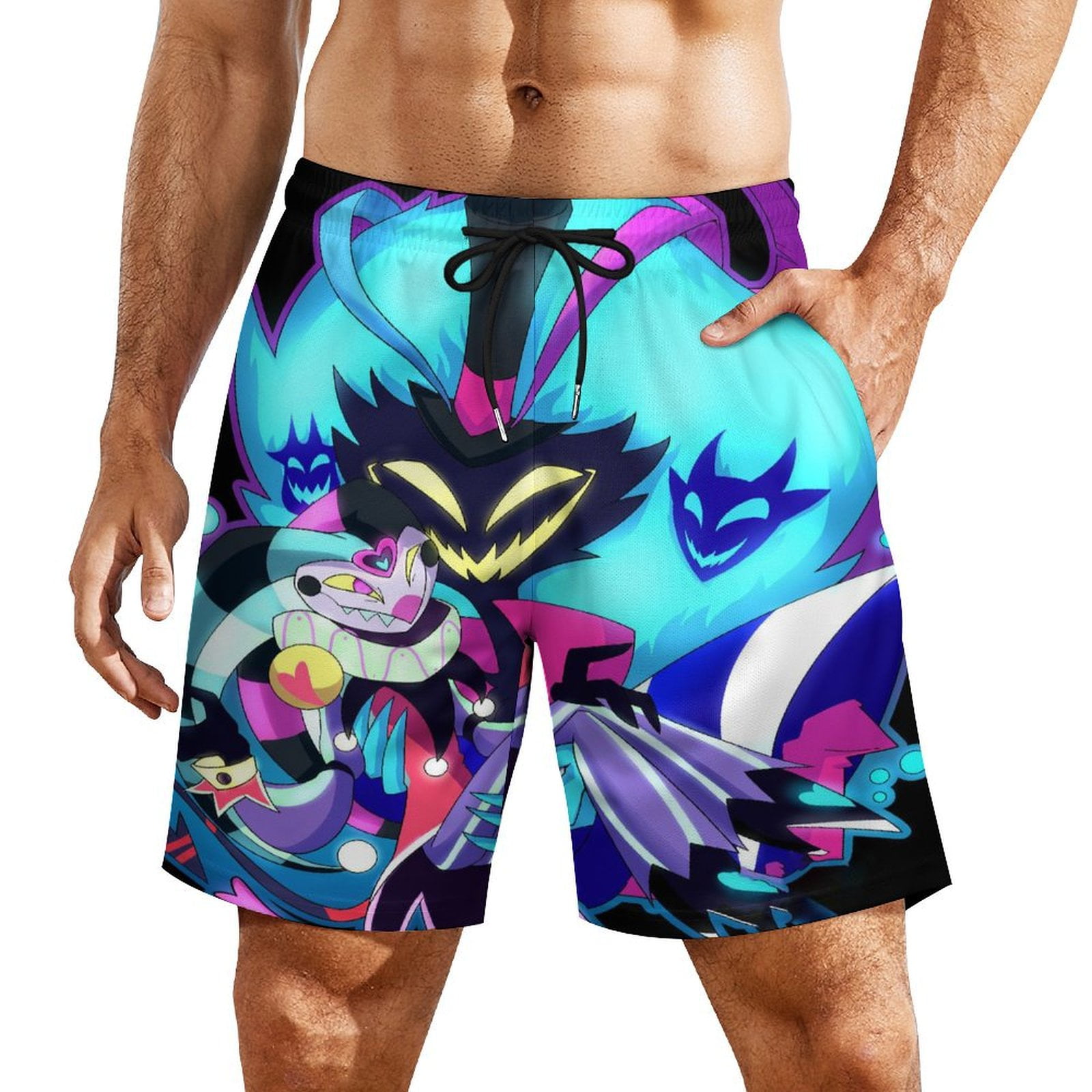 Mens Hazbin Hotel Helluva Boss Swim Trunks with Compression Liner Quick ...