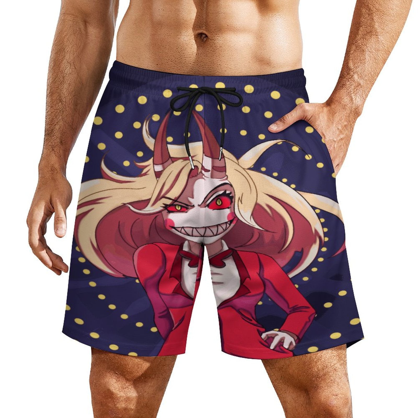 Mens Hazbin Hotel Helluva Boss Swim Trunks with Compression Liner Quick ...