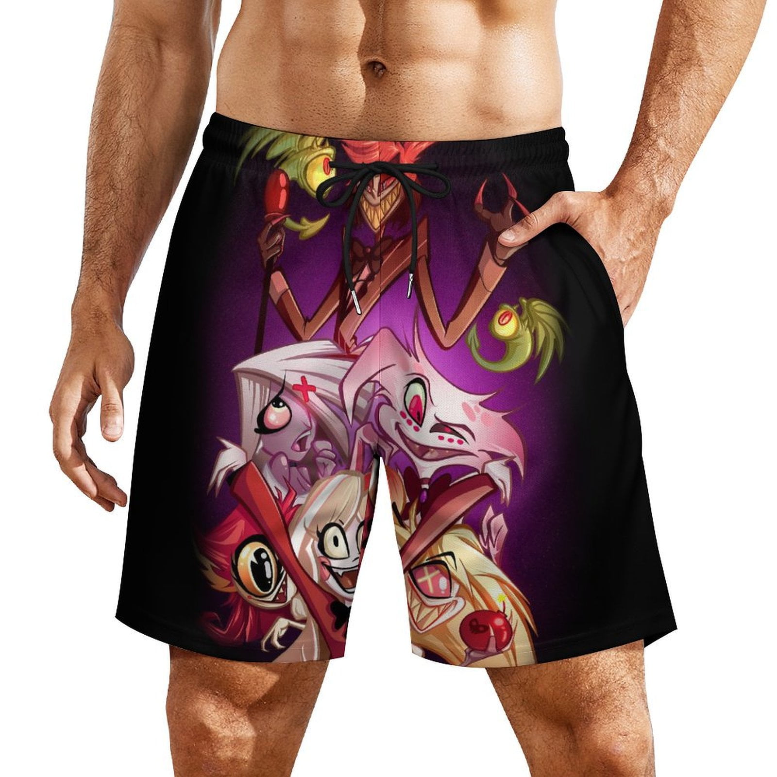 Mens Hazbin Hotel Helluva Boss Swim Trunks with Compression Liner Quick ...
