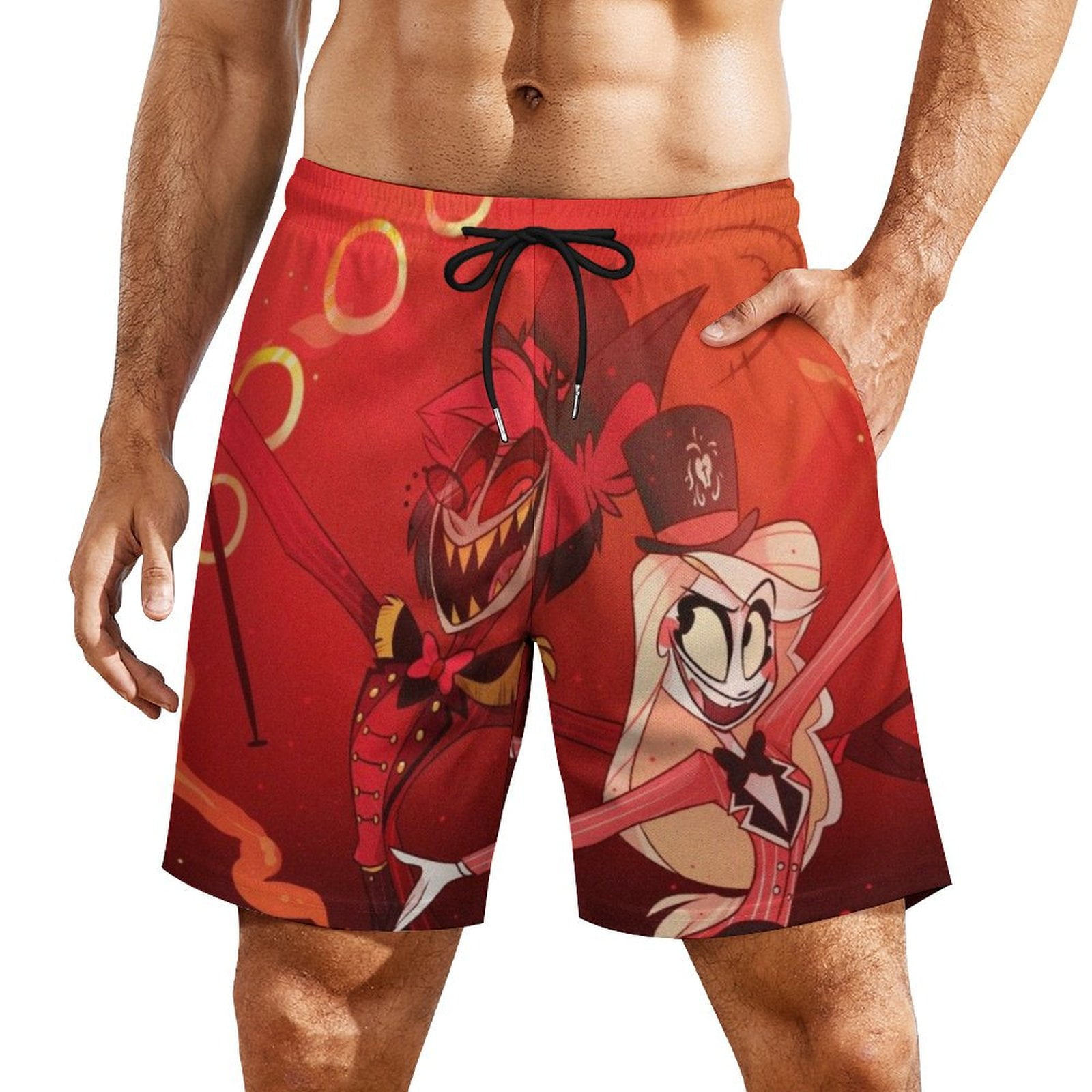 Mens Hazbin Hotel Helluva Boss Swim Trunks with Compression Liner Quick ...