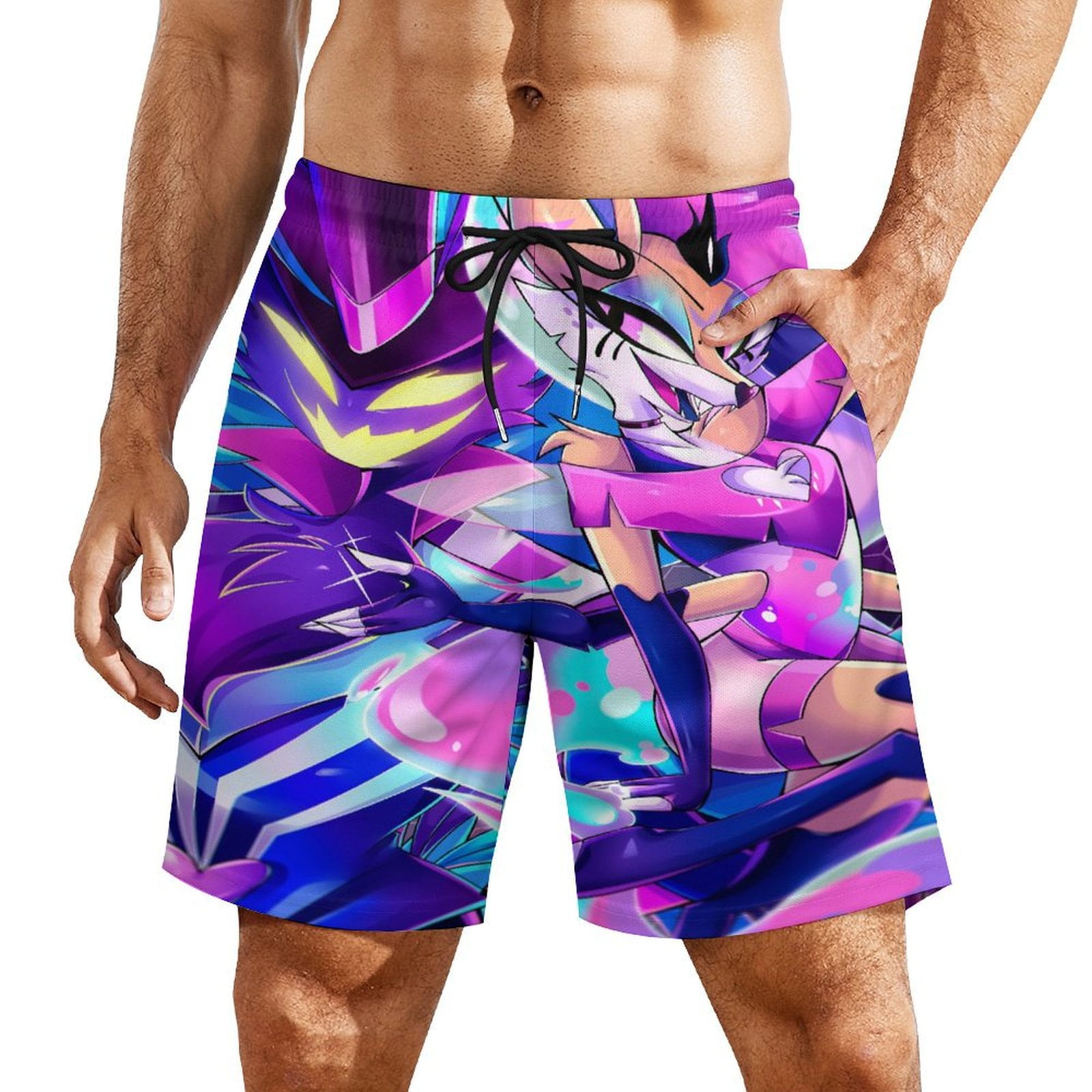 Mens Hazbin Hotel Helluva Boss Swim Trunks with Compression Liner Quick ...