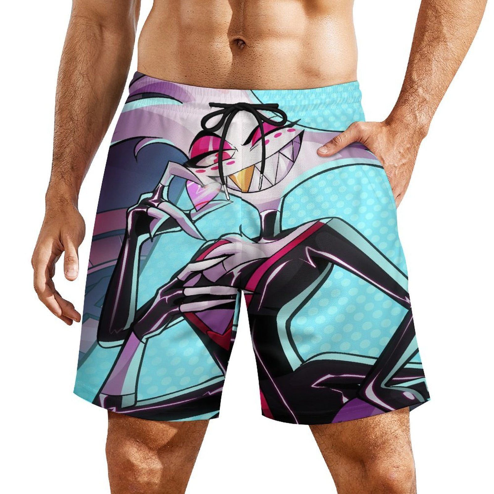 Mens Hazbin Hotel Helluva Boss Swim Trunks with Compression Liner Quick ...
