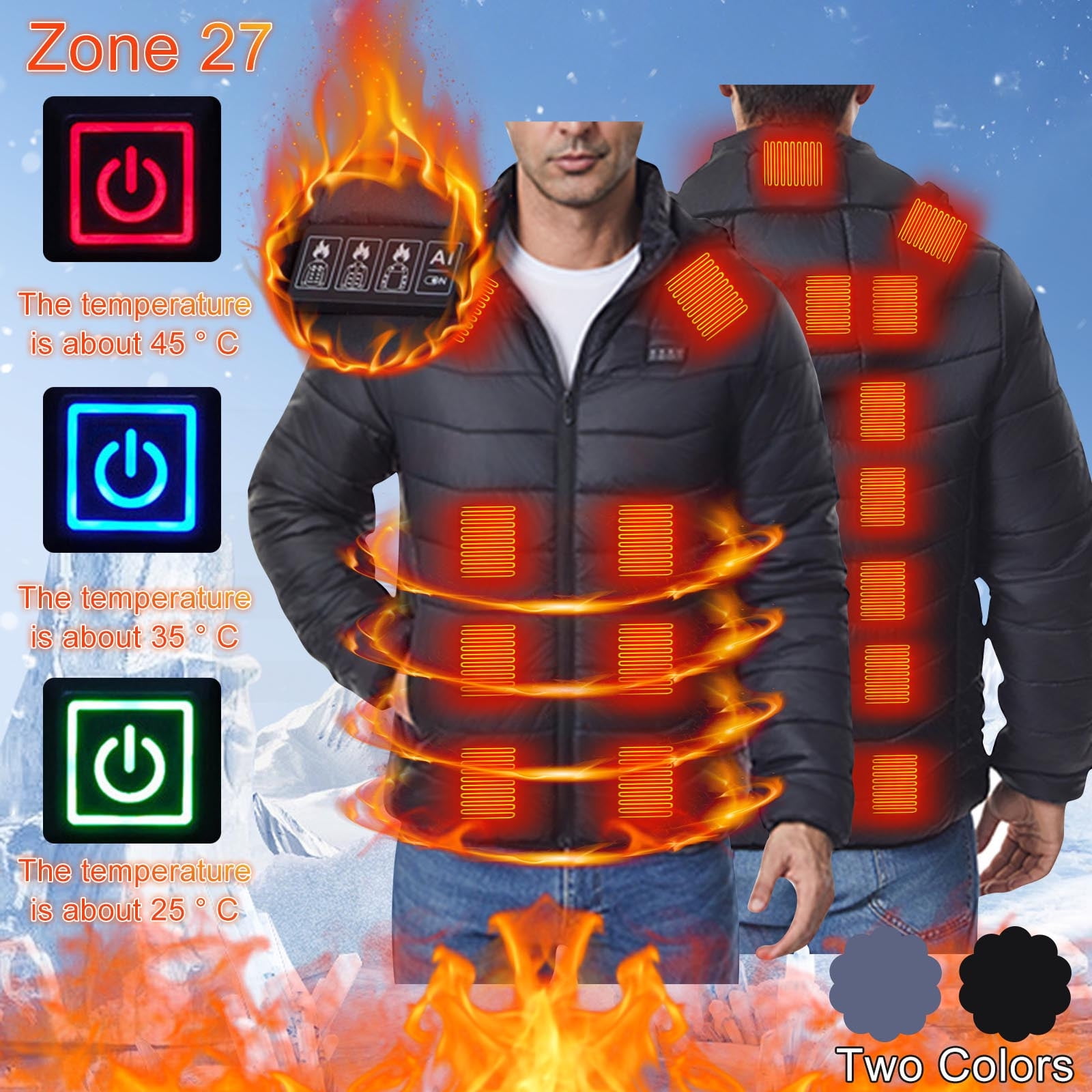 Mens Heated Coats Plus Size Hooded 27 Heating Zones and 3-Levels ...