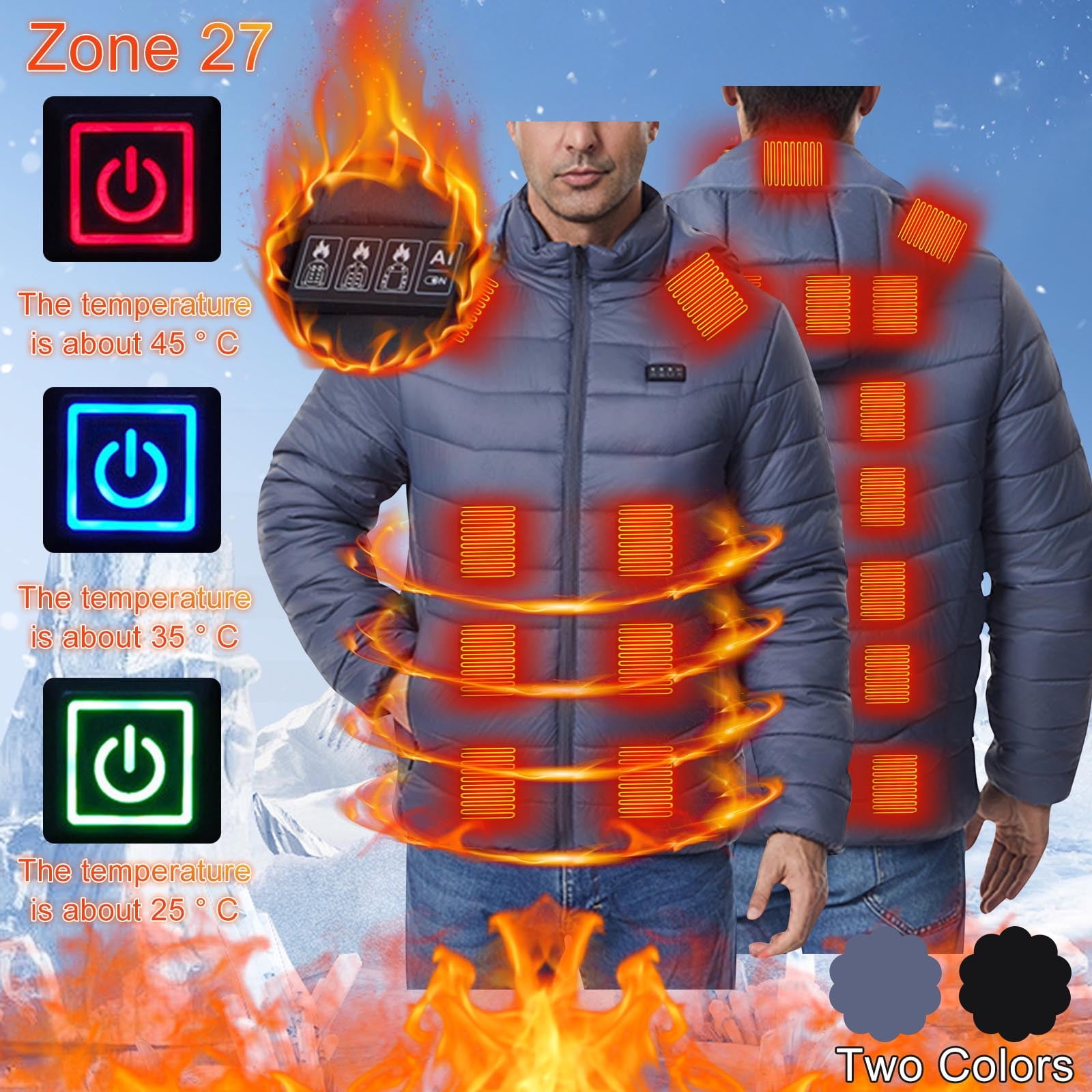 Mens Heated Coats Plus Size Hooded 27 Heating Zones and 3-Levels ...