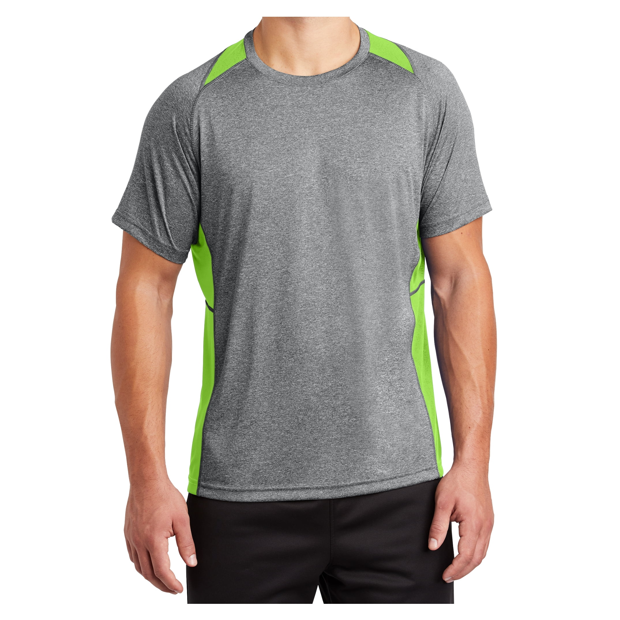 Mens Heather Colorblock Contender Polyester Tee Vintage Heather/ Lime ...