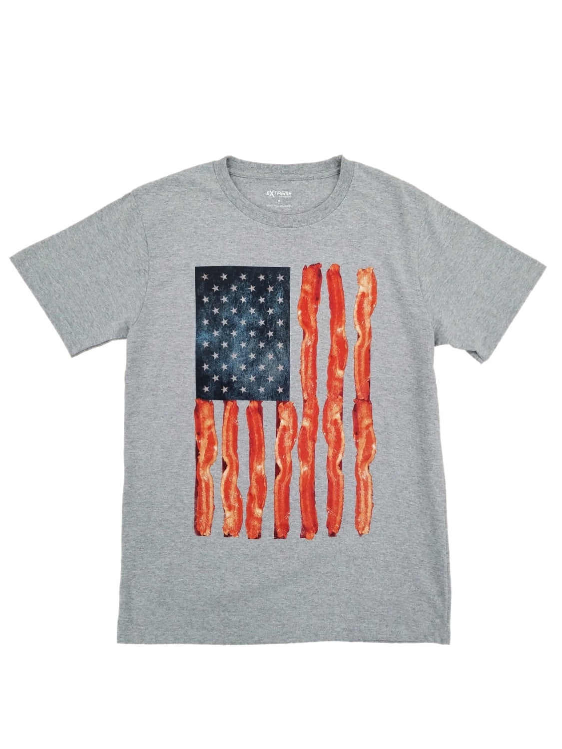 Mens Heather Gray Patriotic American Bacon Flag Tee T-Shirt Medium ...