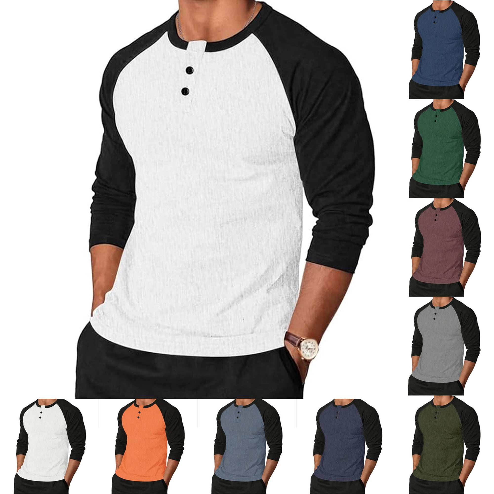 Mens Henley Casual Shirts Long Sleeve Lightweight Button T-Shirts ...