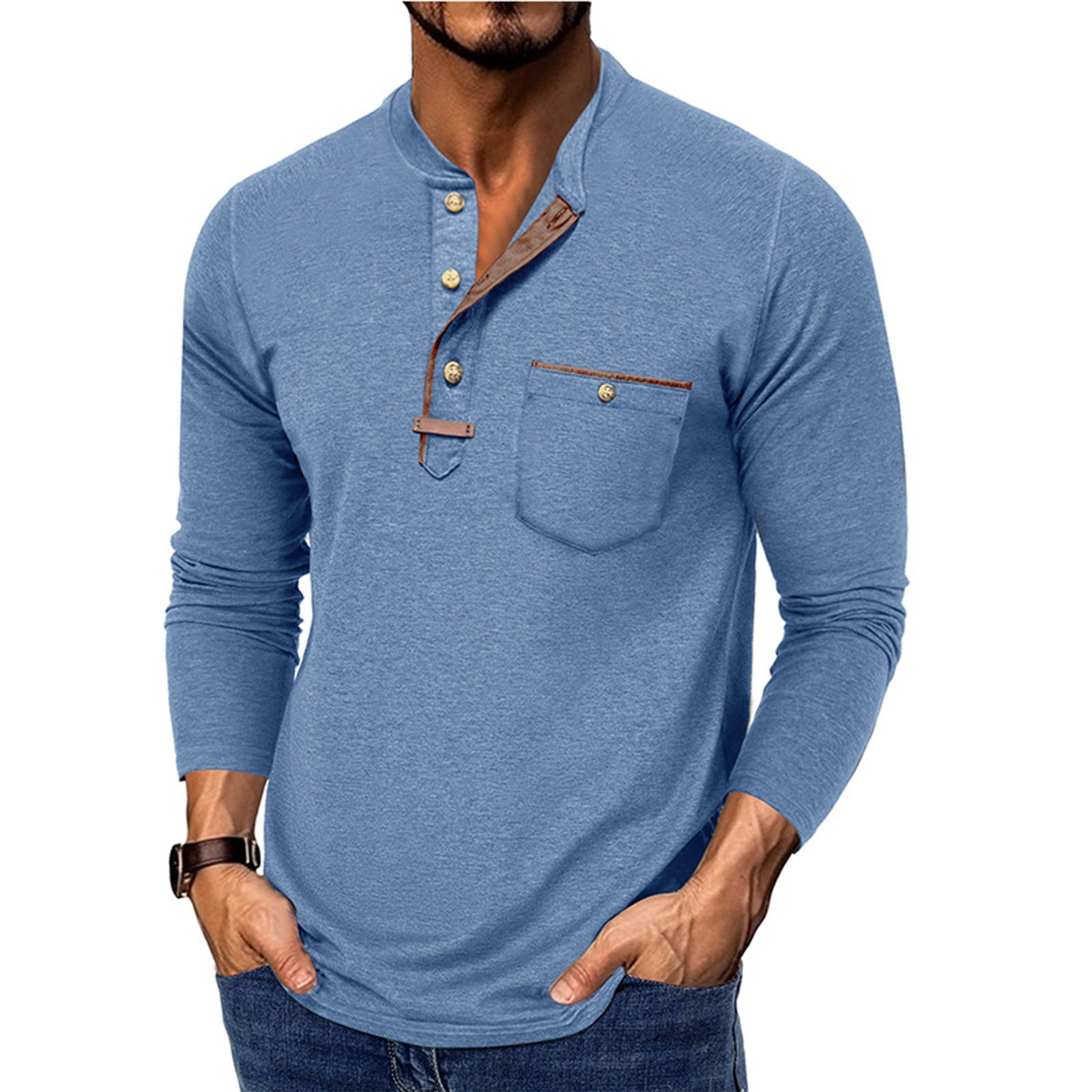 Mens Henley Long Sleeve Henley Shirts for Men Long Sleeve Button ...