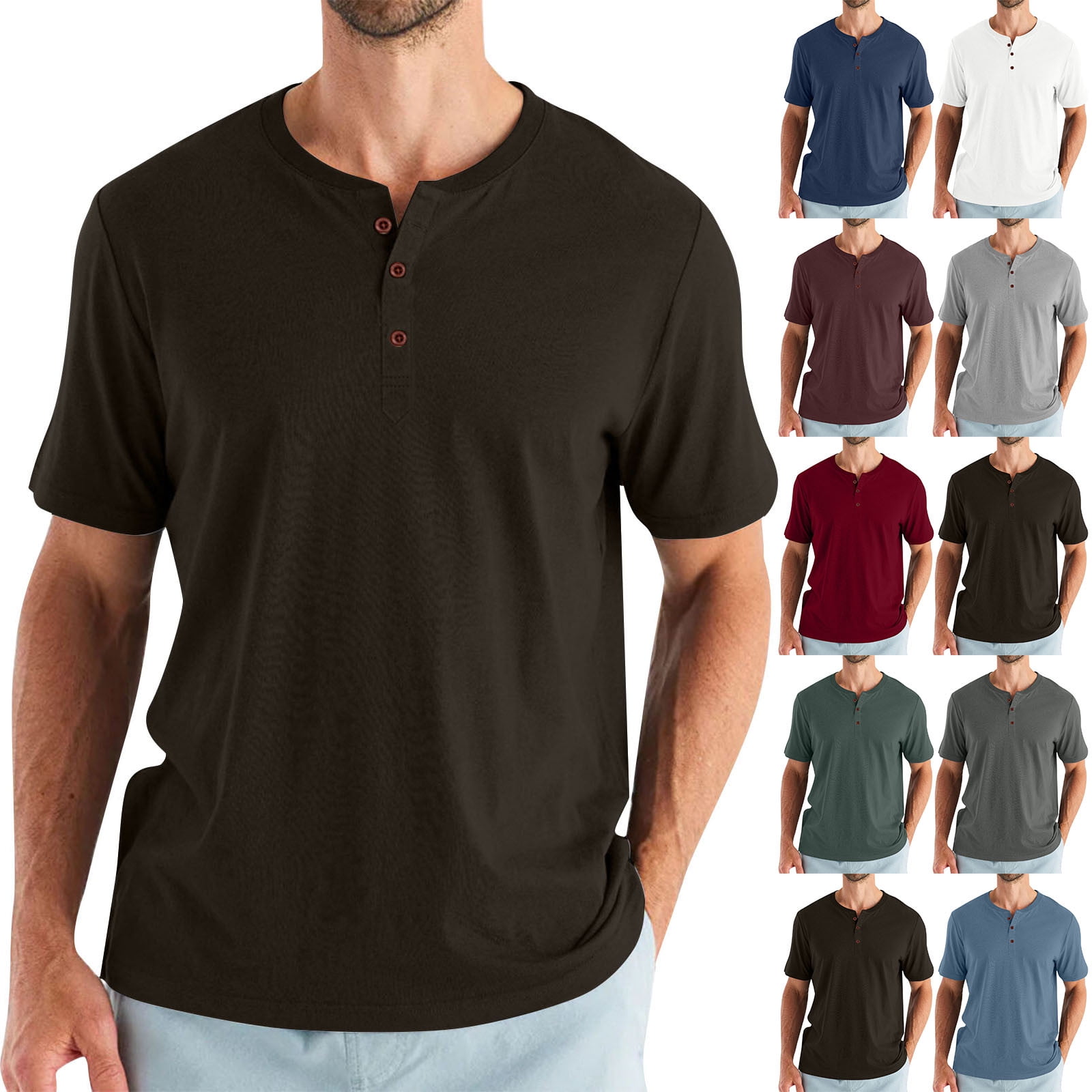 Mens Henley Shirts, Mens Button Up Shirt, Short Sleeve Shirts for Men, Solid Color Shirts for ...
