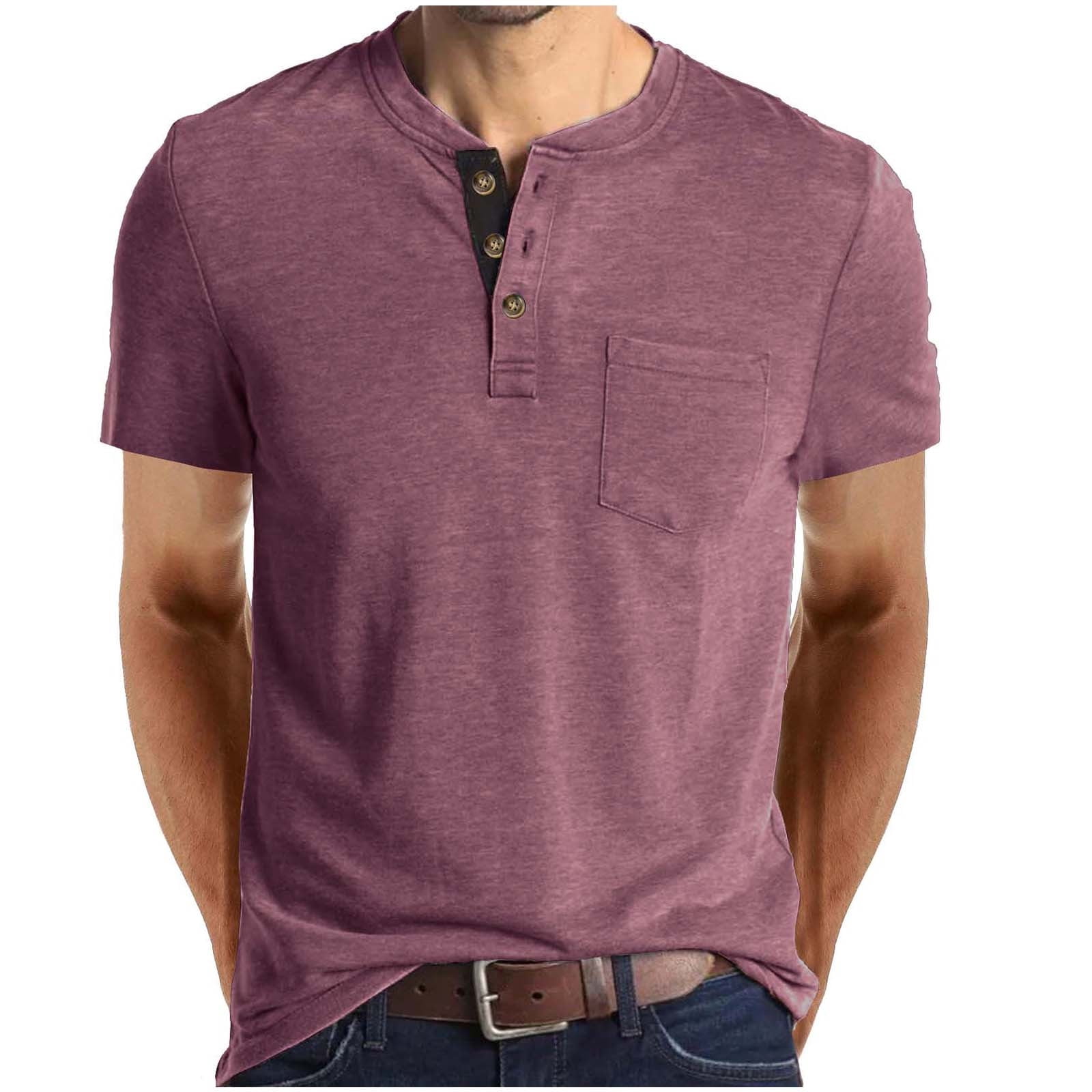 Mens Henley T-Shirts Short Sleeve Casual Regular Fit 3 Button Shirt ...