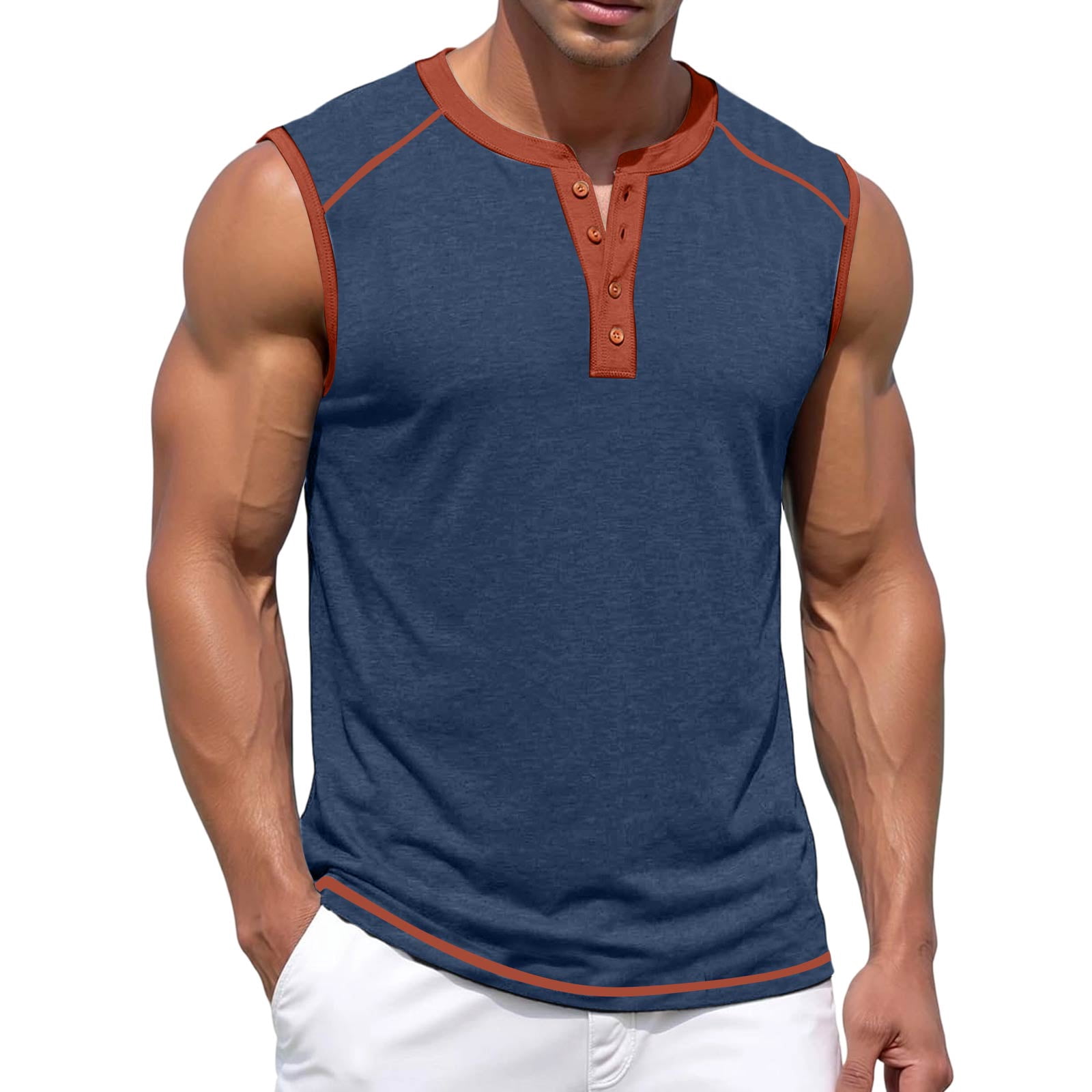 Mens Henley Tank Tops Summer Muscle Shirts Sleeveless Gym Casual Tee ...