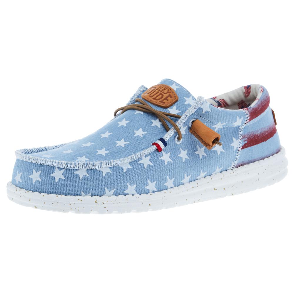 Hey Dude Mens Wally Americana Denim Star Casual Shoe, Lightweight ...