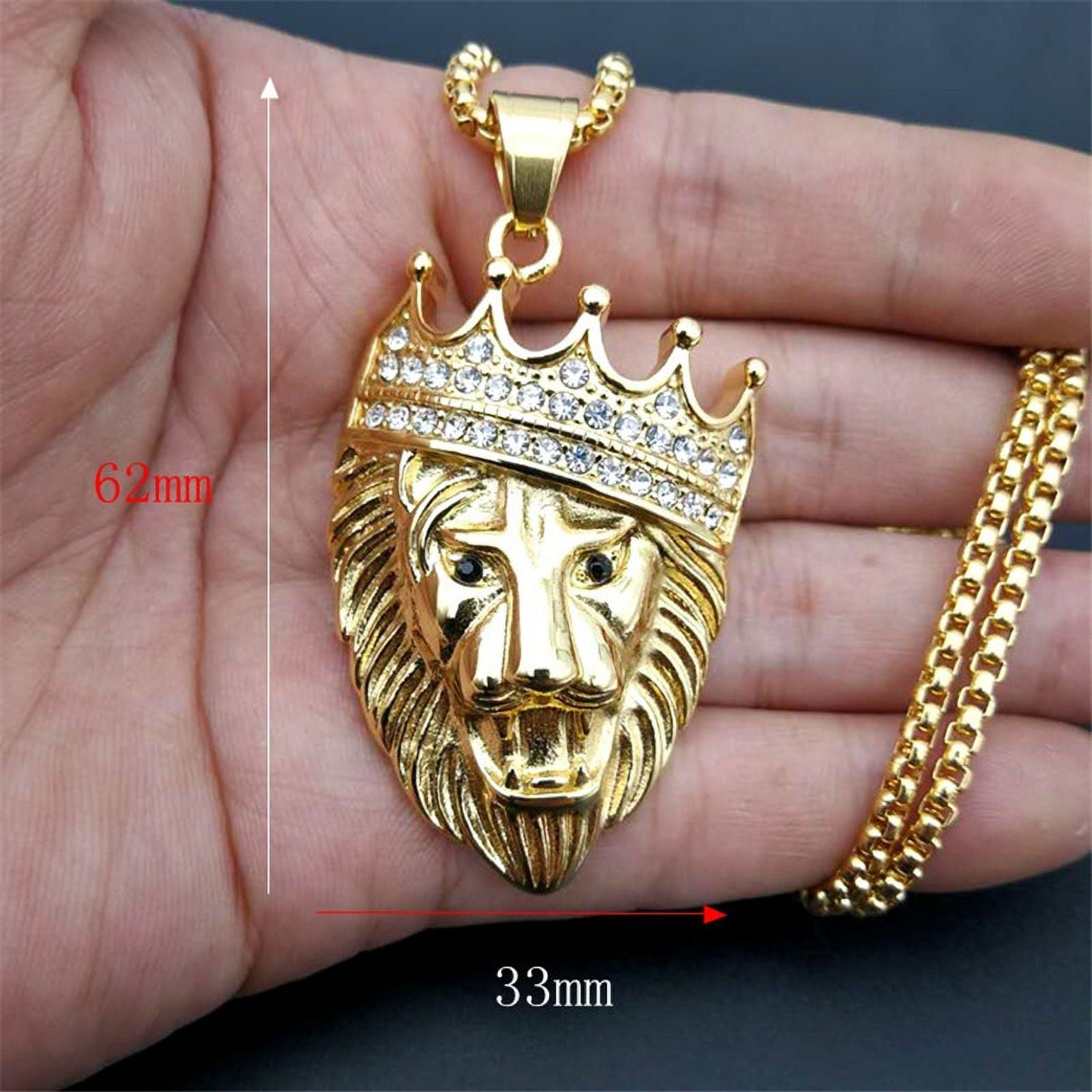 Mens' Hip Hop Jewelry Iced Out Bling Crown Lion Head Pendant 14K Yellow ...