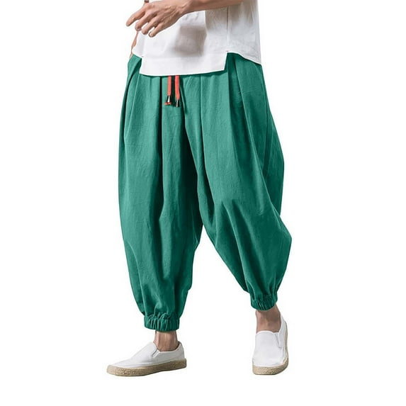 Mens Hippie Harem Pants Baggy Linen Stretchy Waist Drop Crotch ...